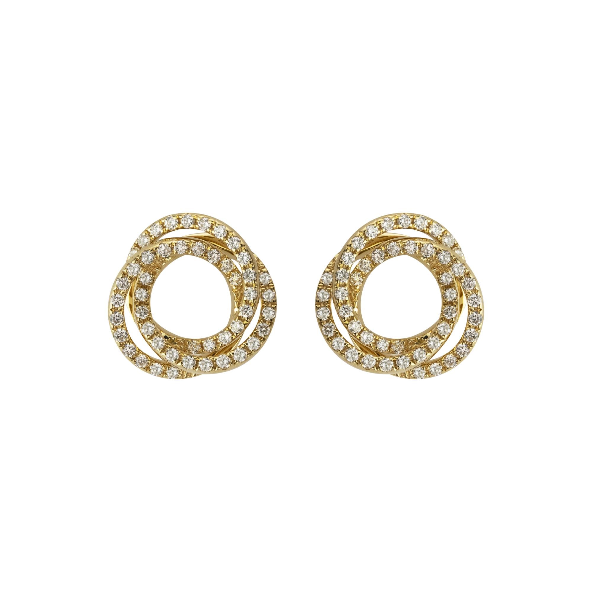 18ct Yellow Gold Diamond Set Triple Circle Stud Earrings