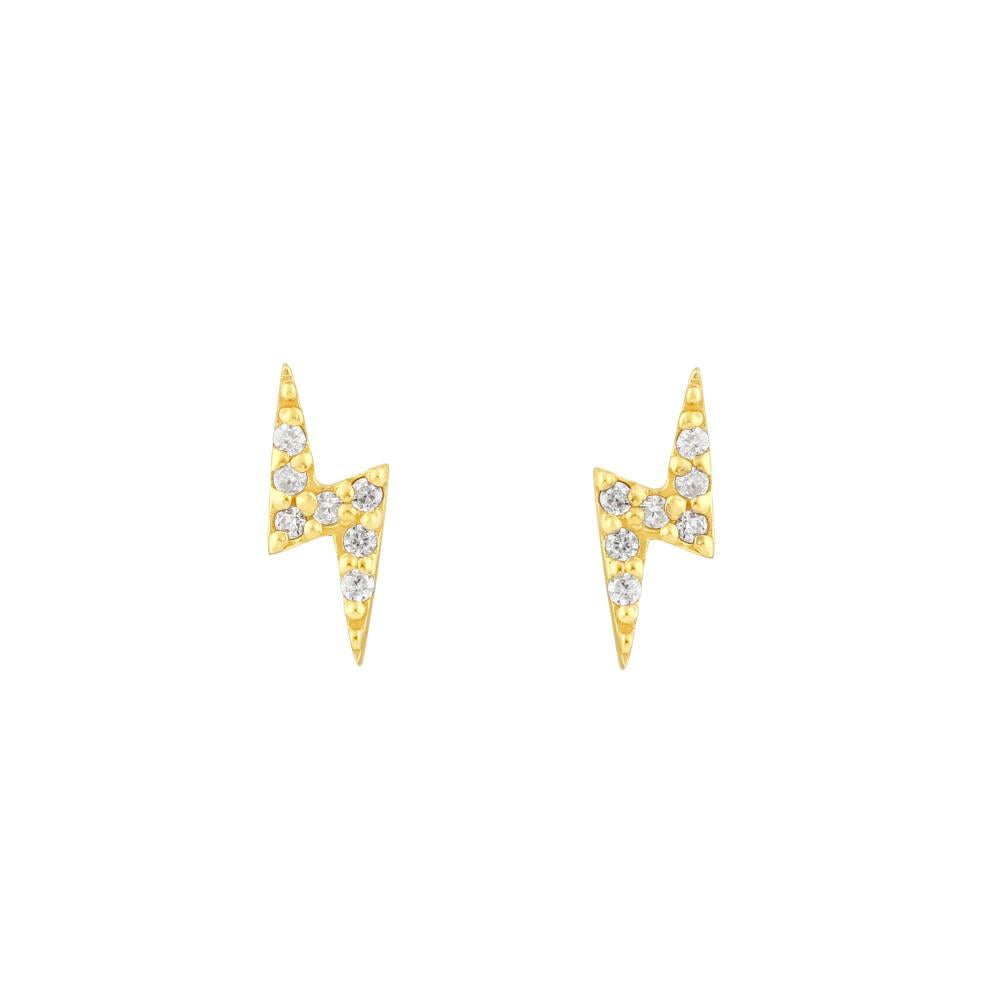 Yellow Gold Plated Cubic Zirconia Lightning Bolt Stud Earrings