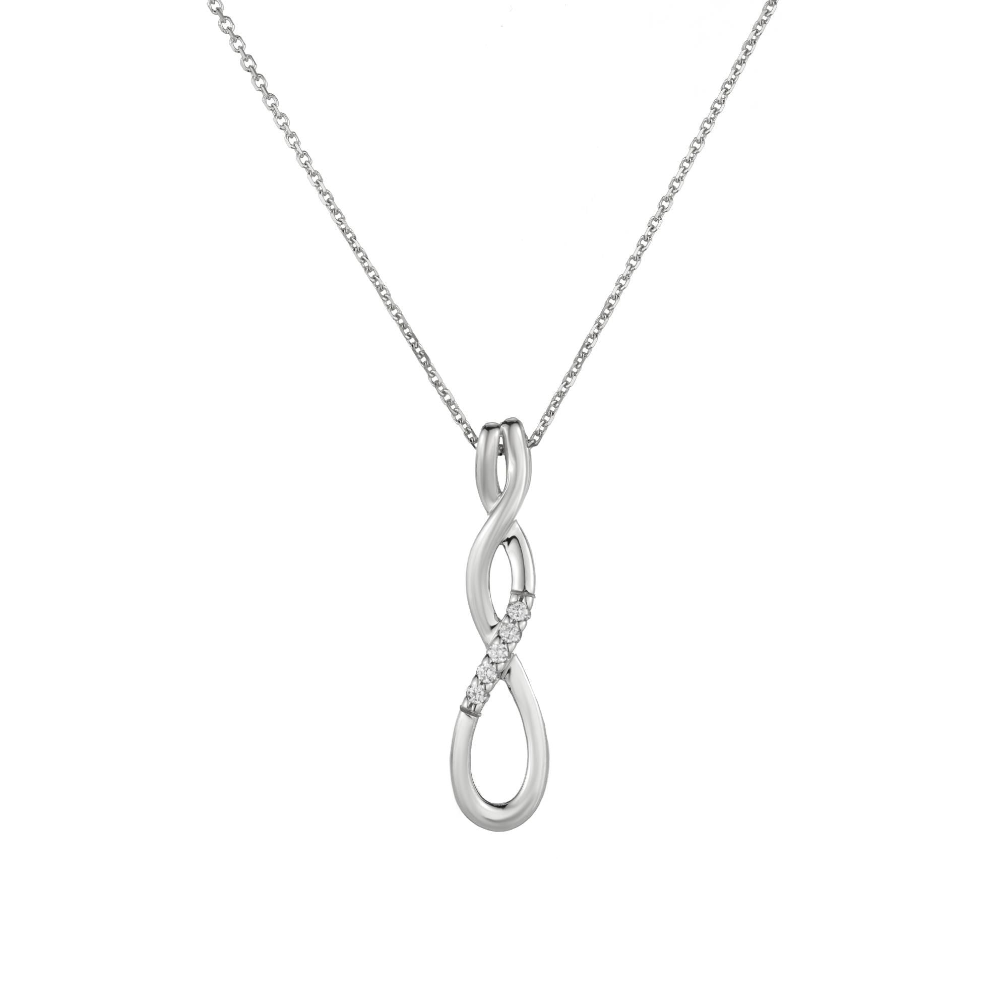 9ct White Gold Diamond Double Loop Pendant