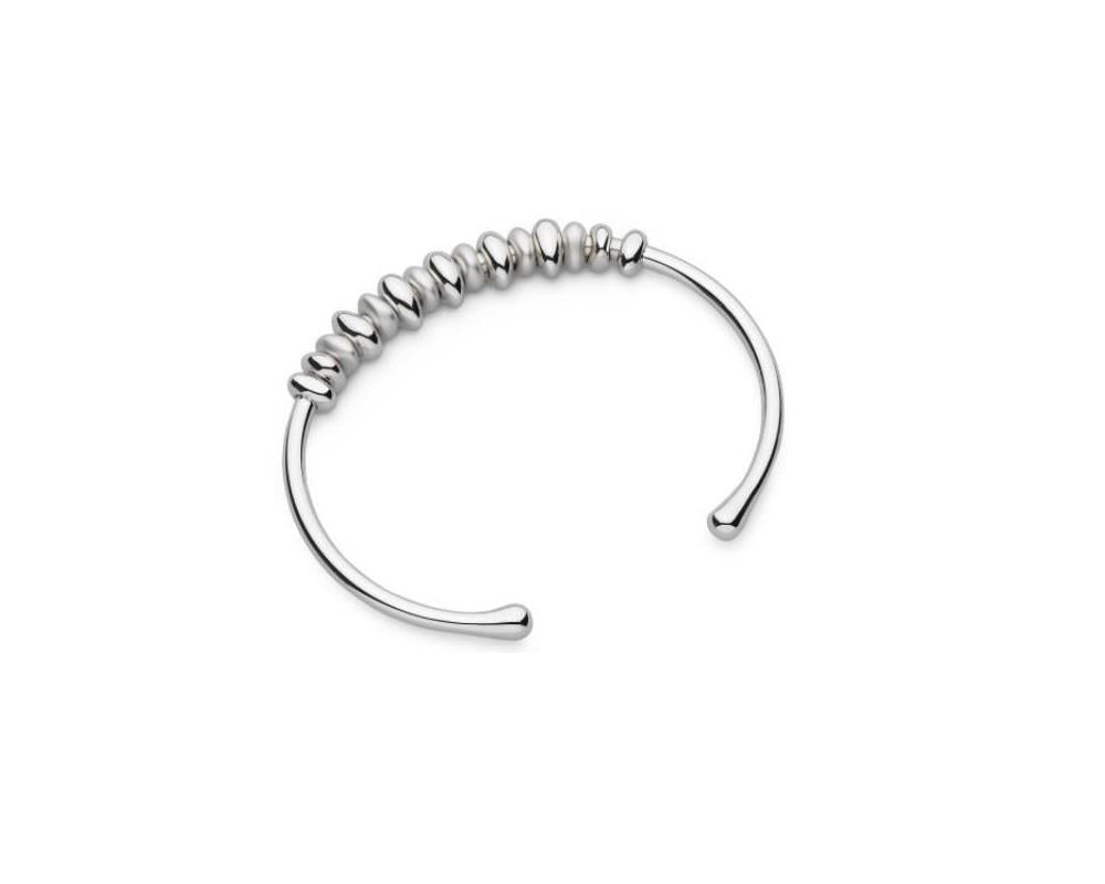 Sterling Silver Satin & Polished Pebble Open Torque Bangle