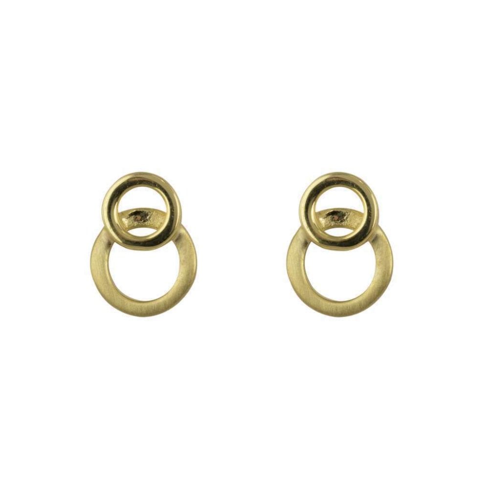 9ct Yellow Gold Satin Polished Double Circle Stud Earrings