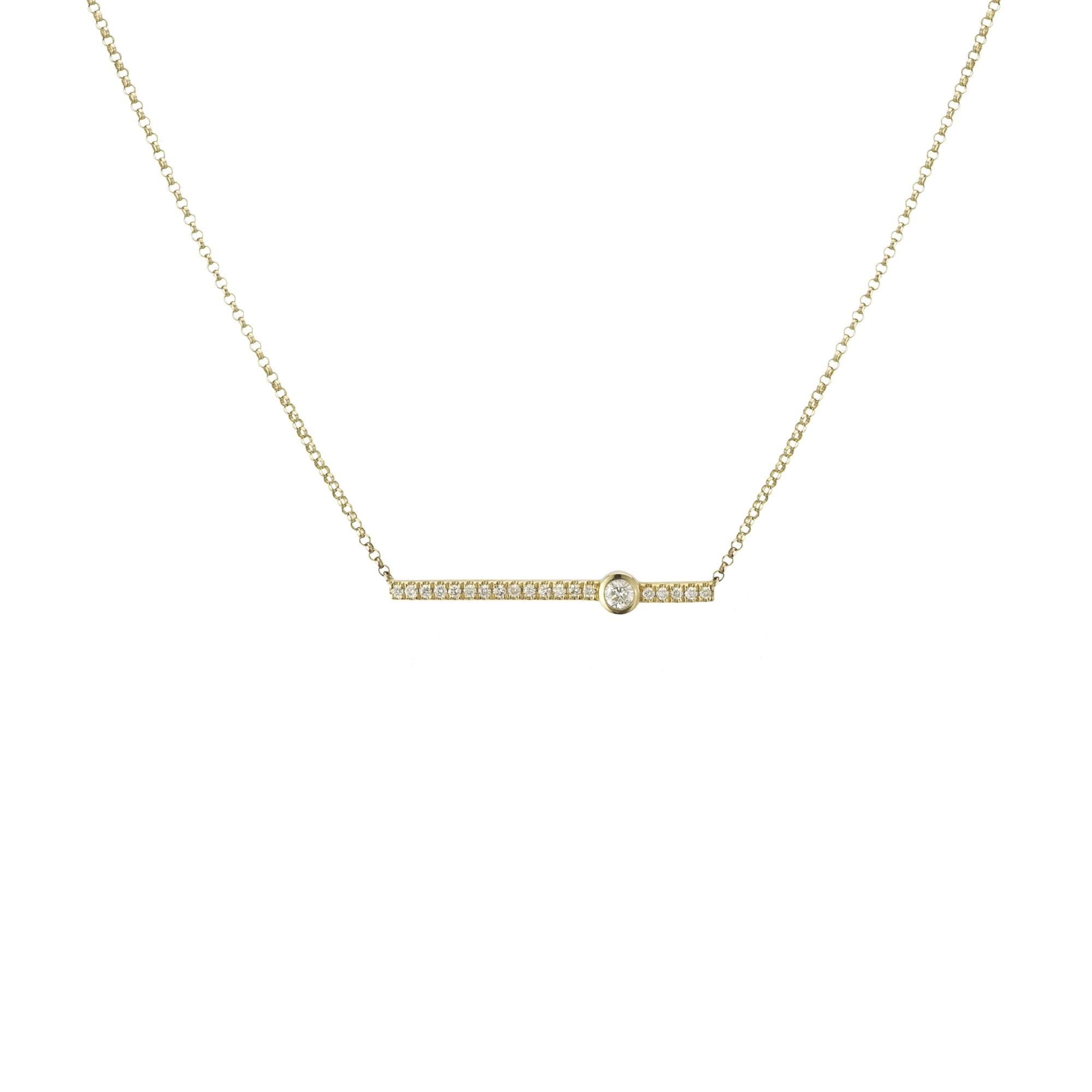9ct Yellow Gold Diamond Set Bar Plate Necklace