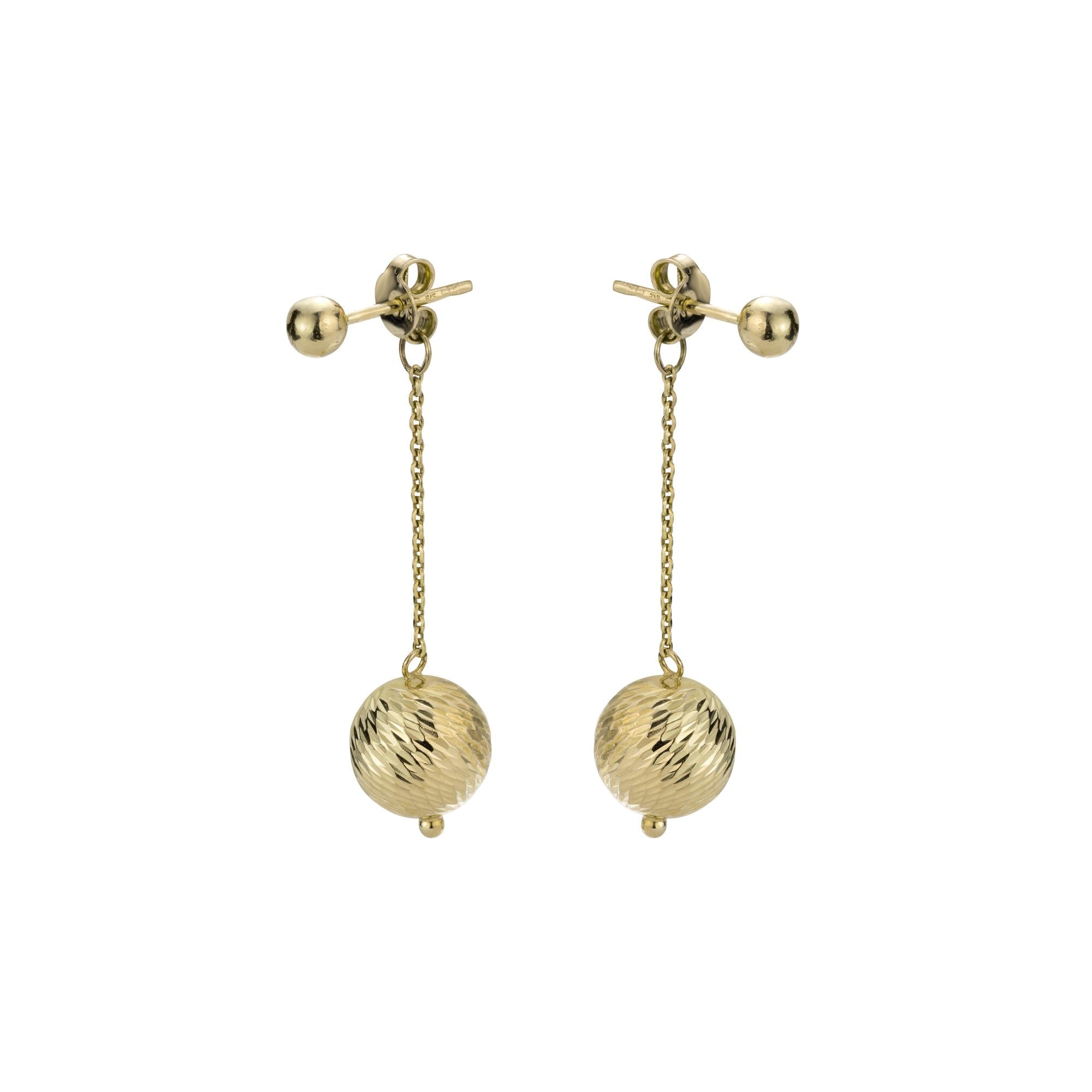 9ct Yellow Gold Textured Ball & Chain Drop Earrings