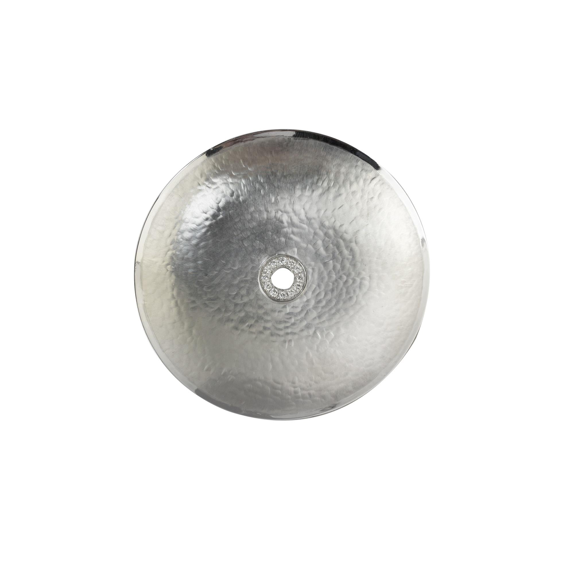 18ct White Gold Diamond Beaten Concave Disc