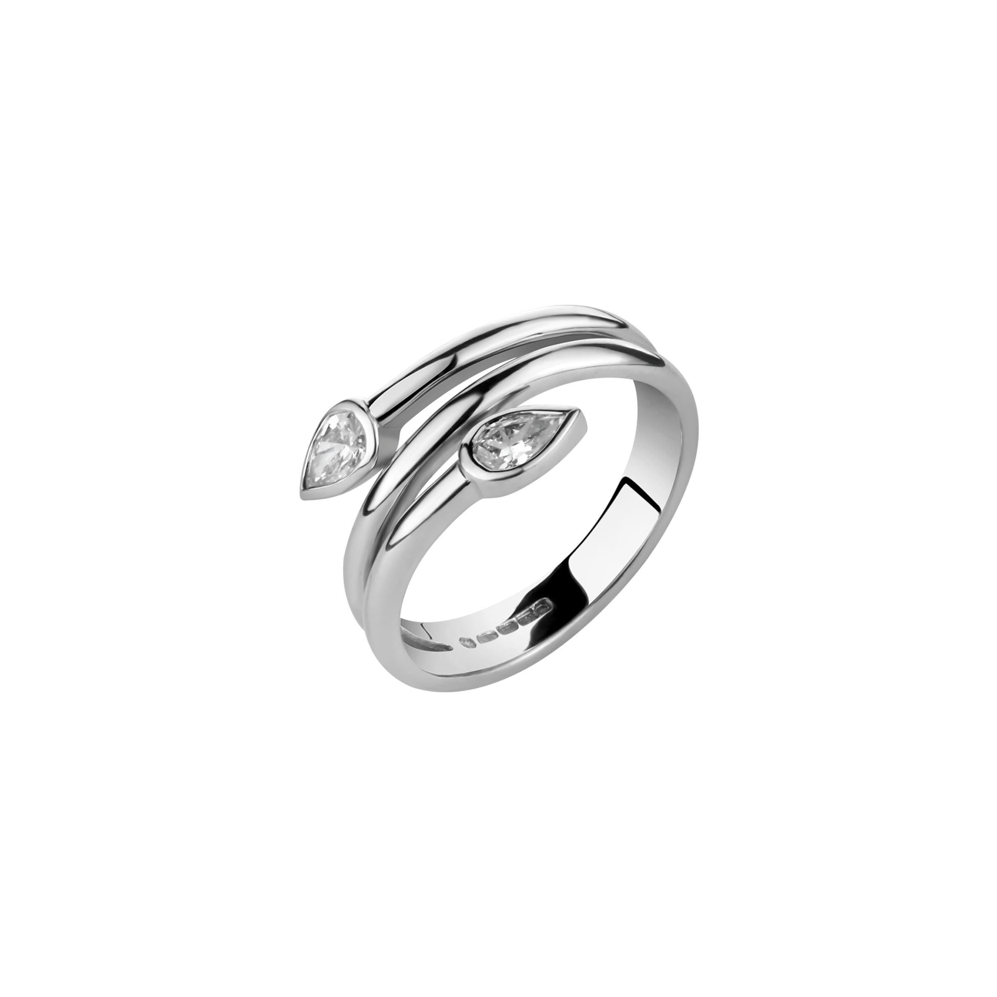 18ct White Gold 2 Stone Diamond Set Torque Ring 0.37ct