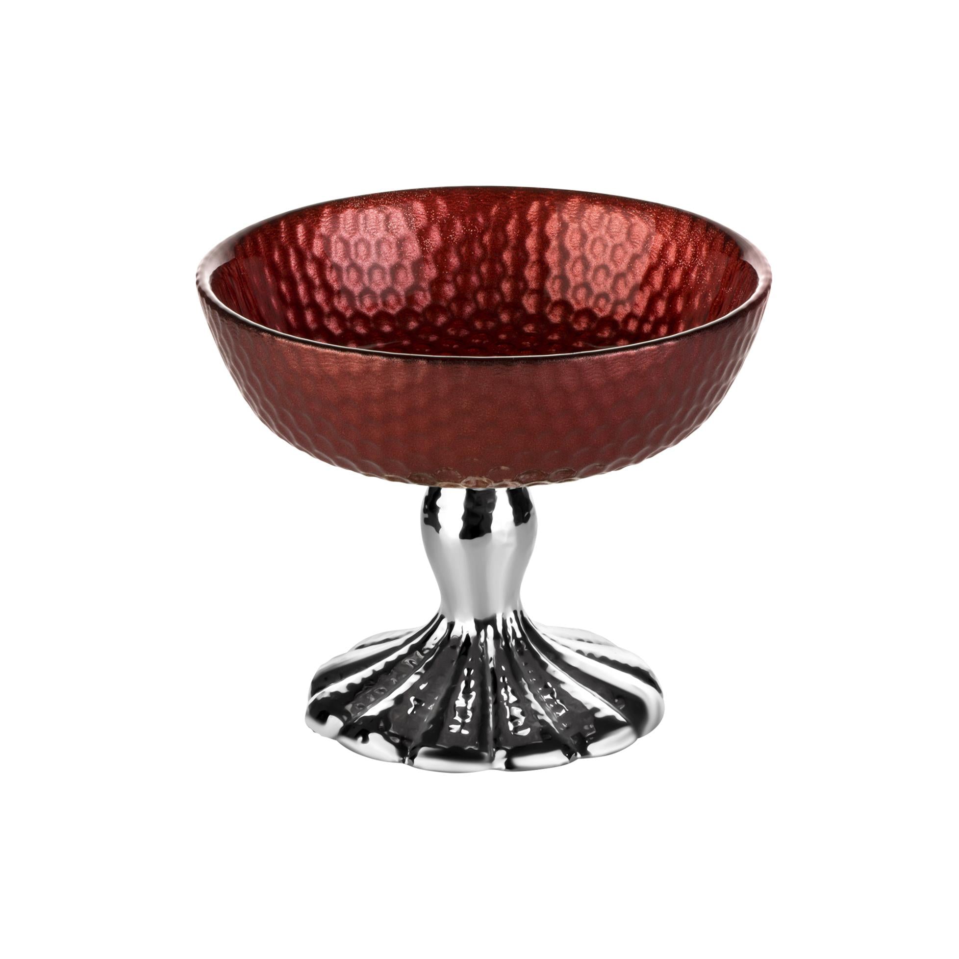 Silver Overlay on Red Crystal Glass Goblet Candle Holder