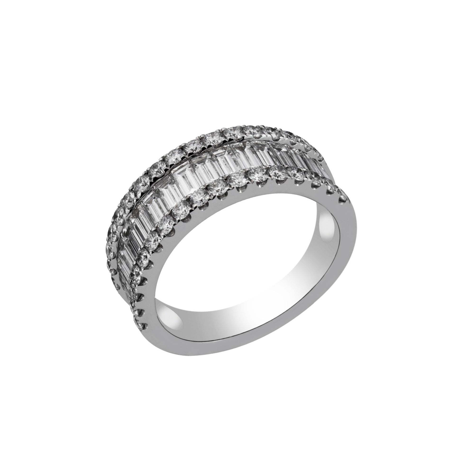 18ct White Gold Mixed Cut Diamond Broad Ring
