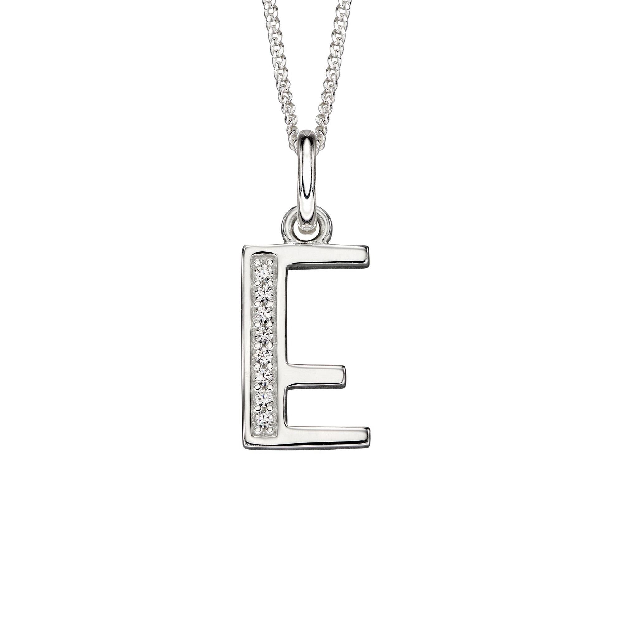 Sterling Silver Initial E Cubic Zirconia Pendant