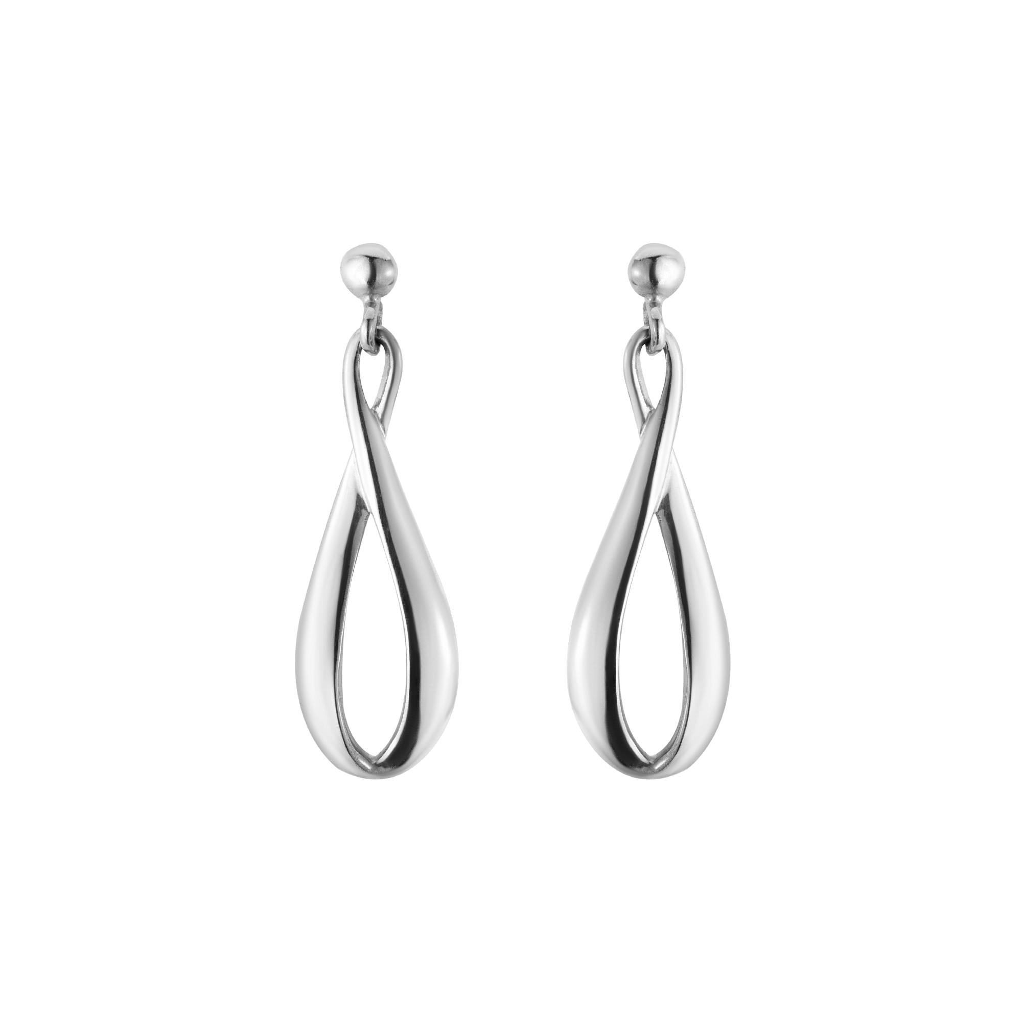 9ct White Gold Elongated Figure of Eight Drop Earrings
