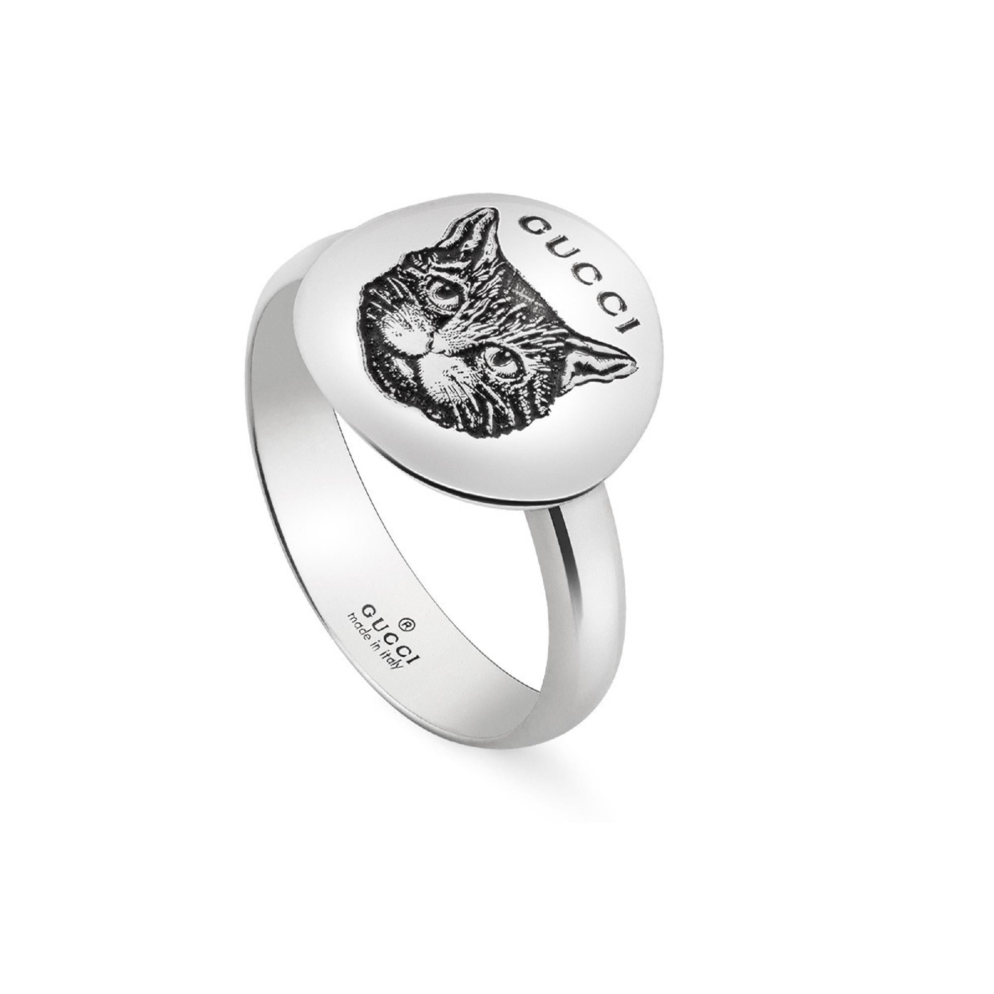 Blind for Love Silver Feline Motif Ring - Size 15