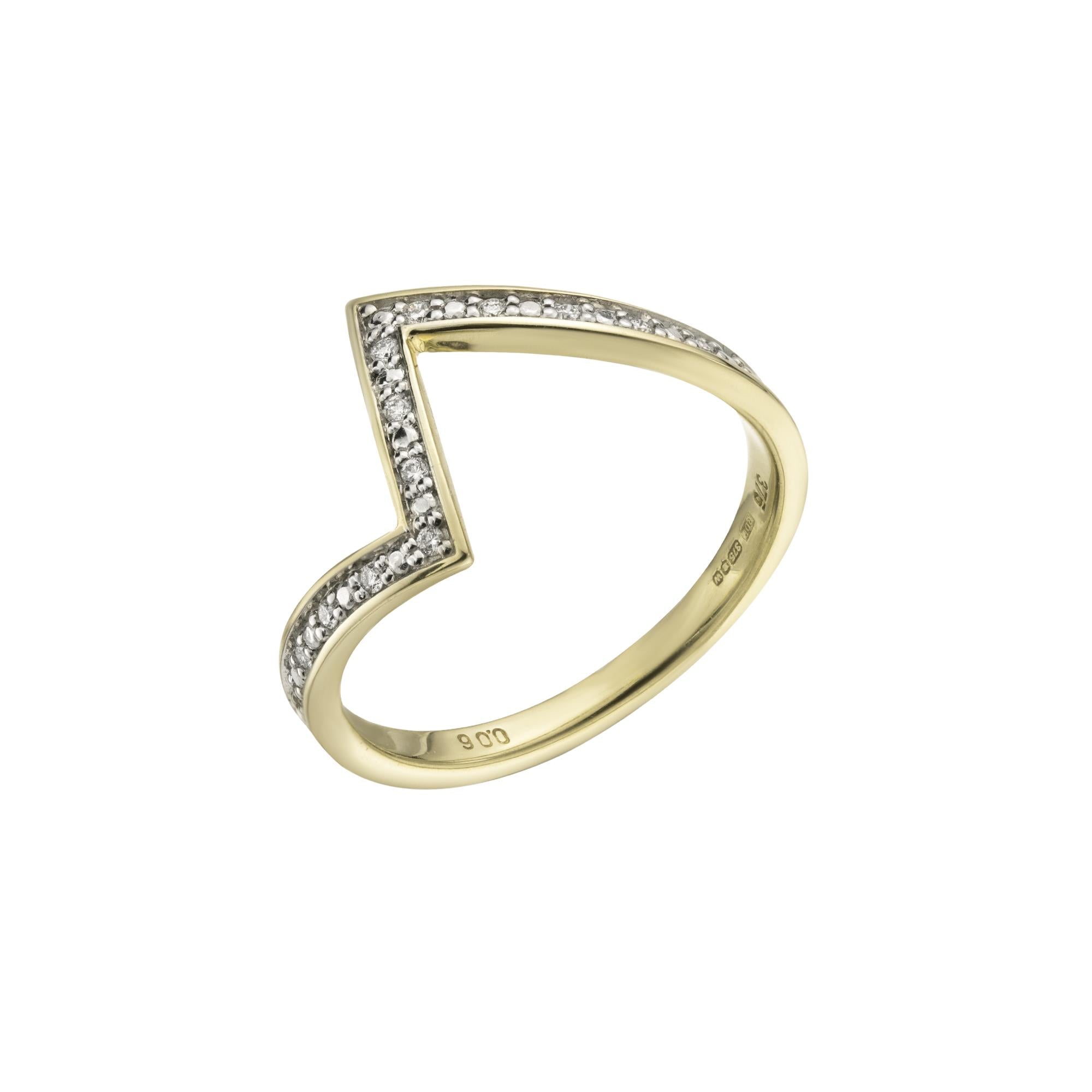 9ct Yellow Gold Diamond Set Wishbone Ring