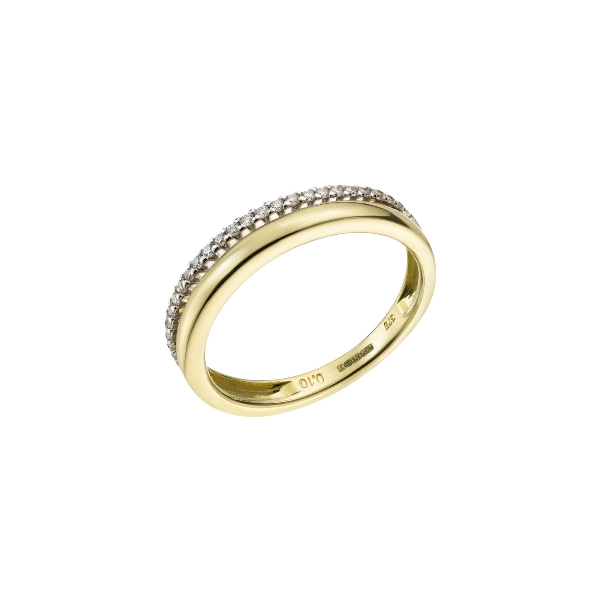 9ct Yellow Gold Diamond Two Row Band Ring