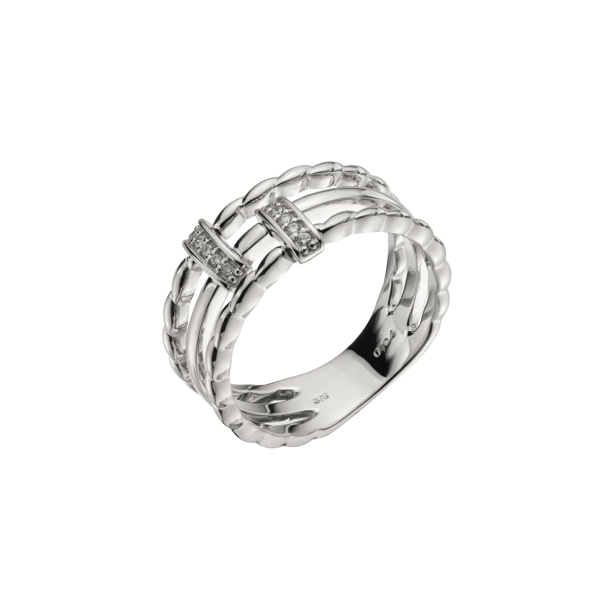 9ct White Gold Diamod Three Strand Dress Ring