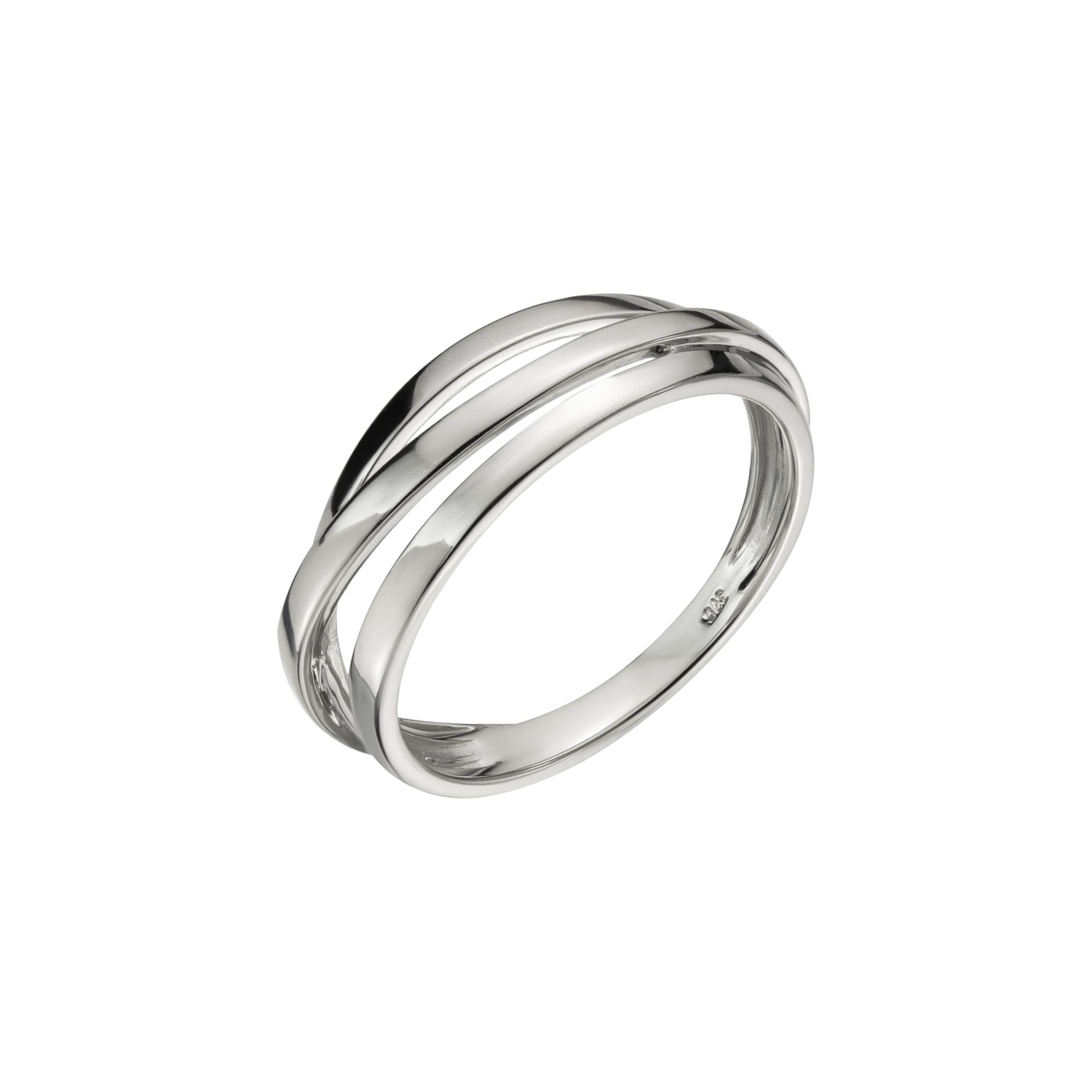 9ct White Gold Three Row Crossover Dress Ring