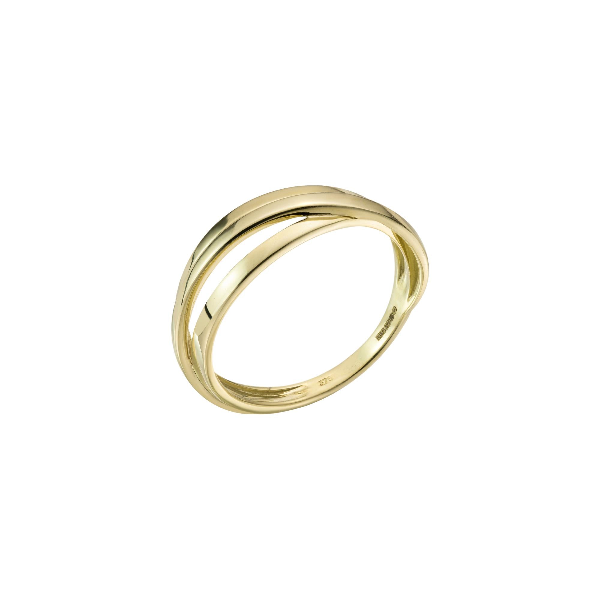 9ct Yellow Gold Three Row Crossover Dress Ring
