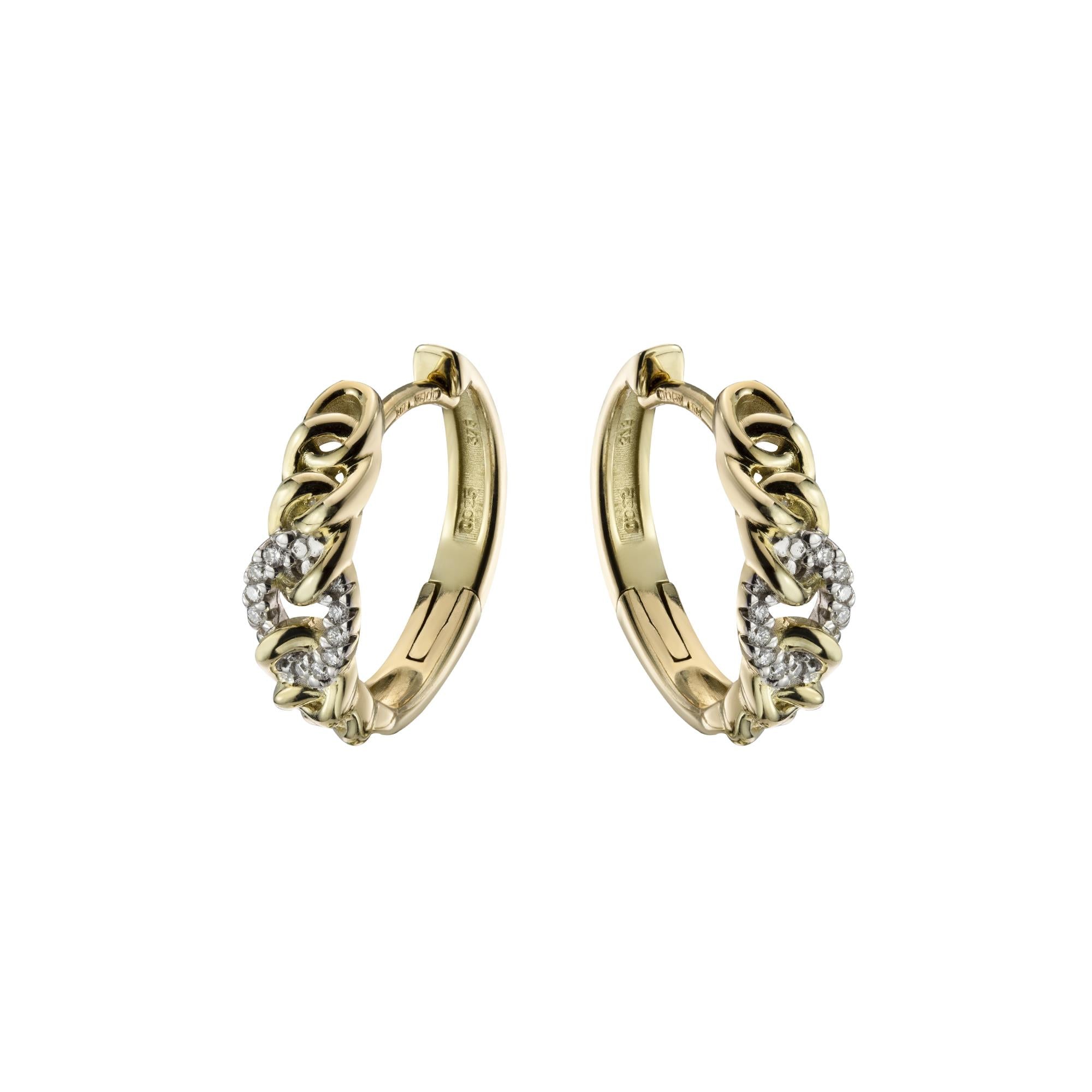 9ct Yellow Gold & Diamond Set Open Chain Link Hoops