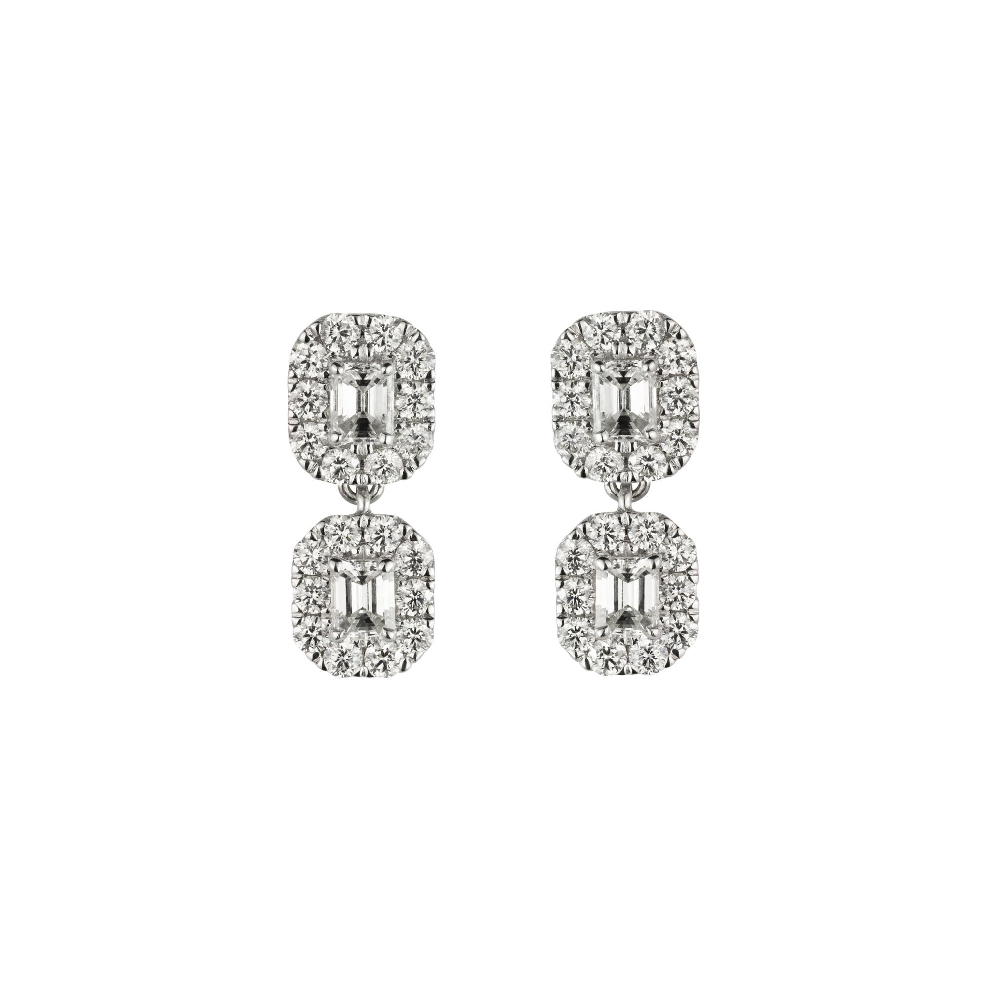18ct White Gold Diamond Double Halo Cluster Drop Earrings
