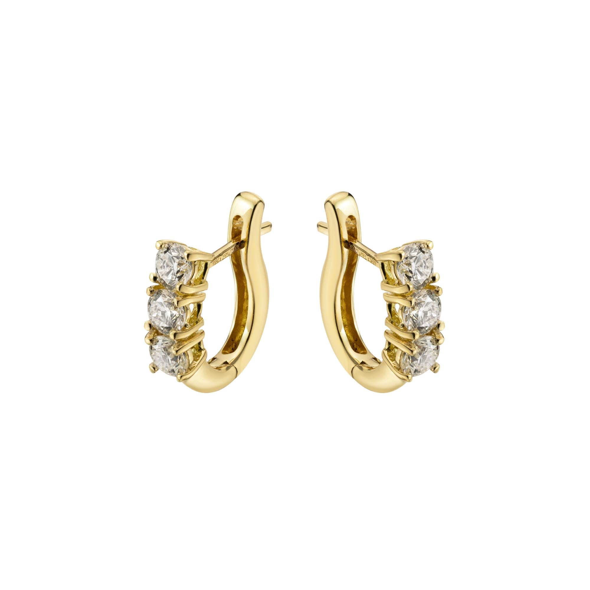 18ct Yellow Gold Three Stone Diamond Hoop Earrings