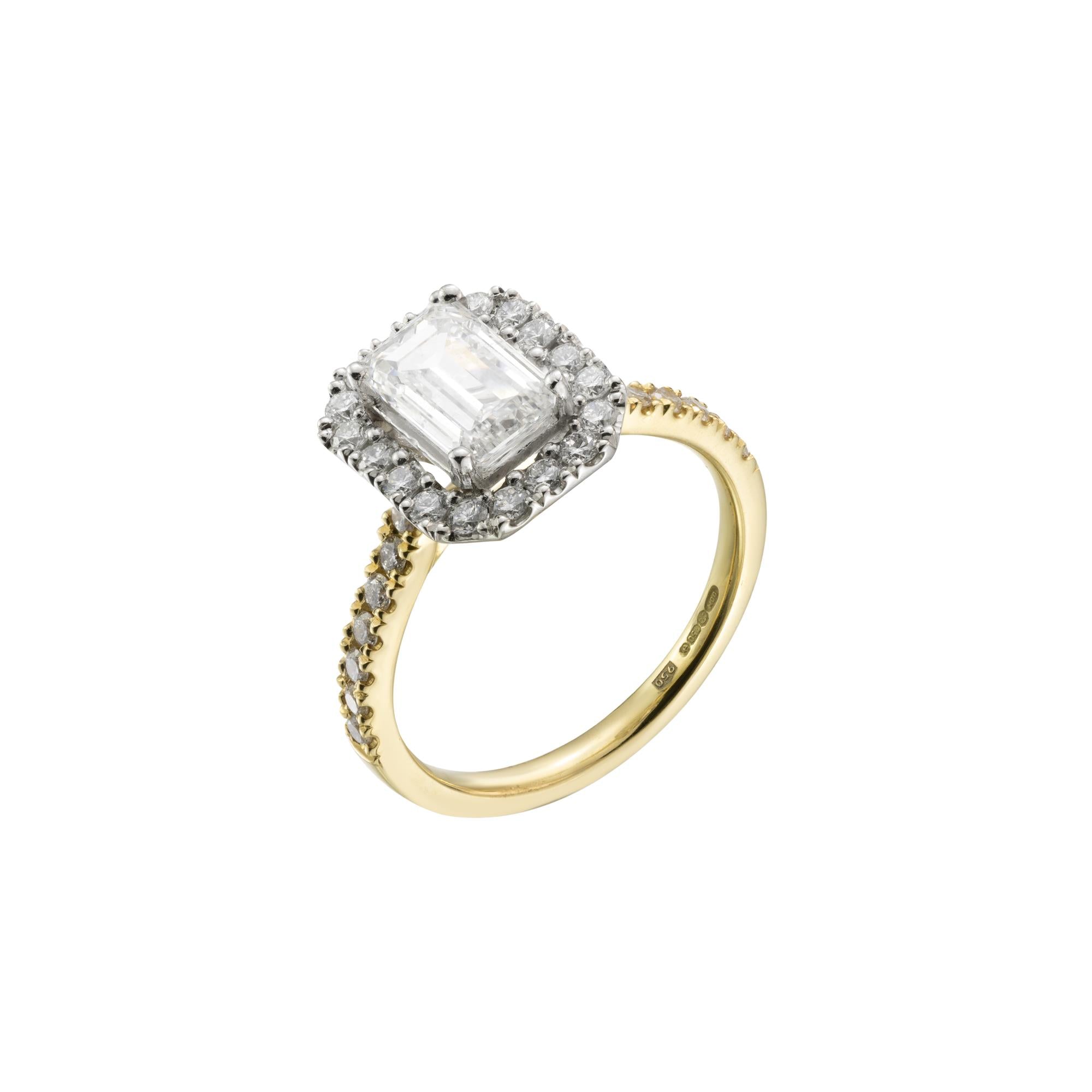 18ct Yellow Gold Rectangular Cut Diamond Halo Ring, 2.24ct