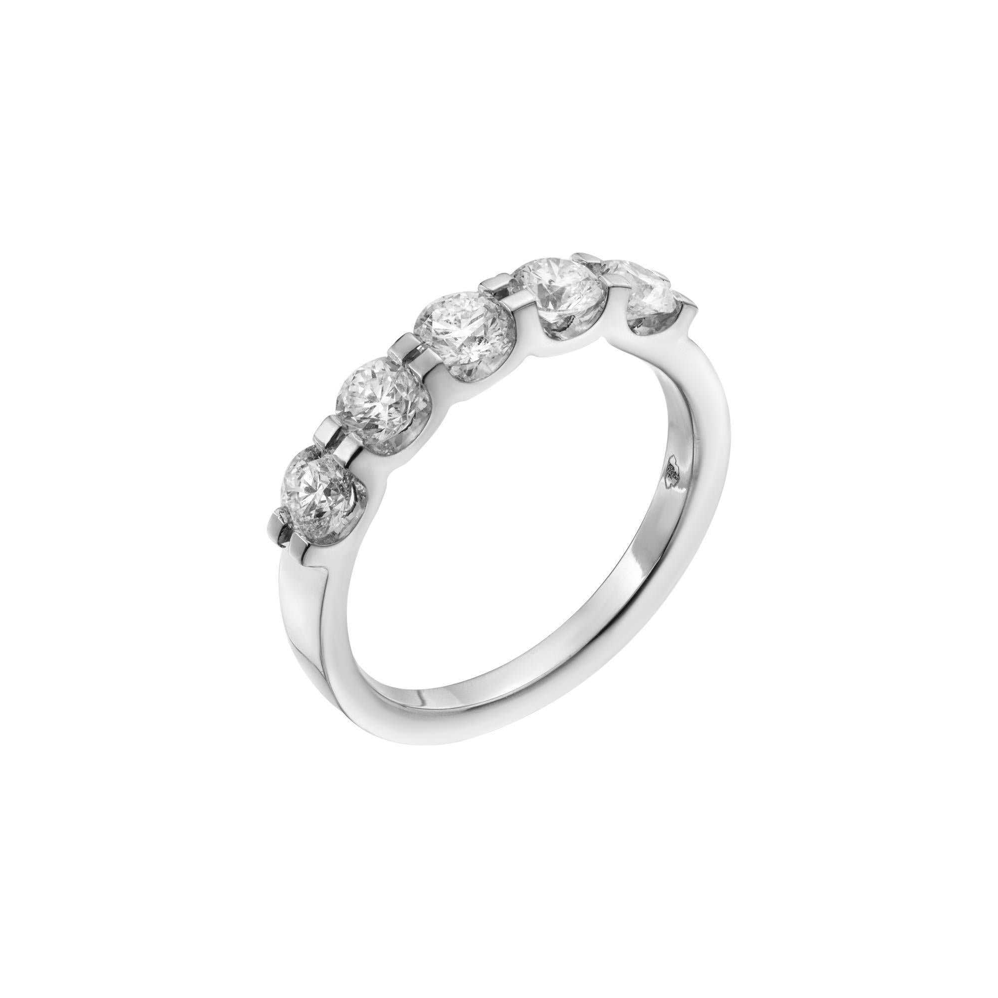 Platinum Round Cut Diamond Five Stone Eternity Ring, 1.16ct