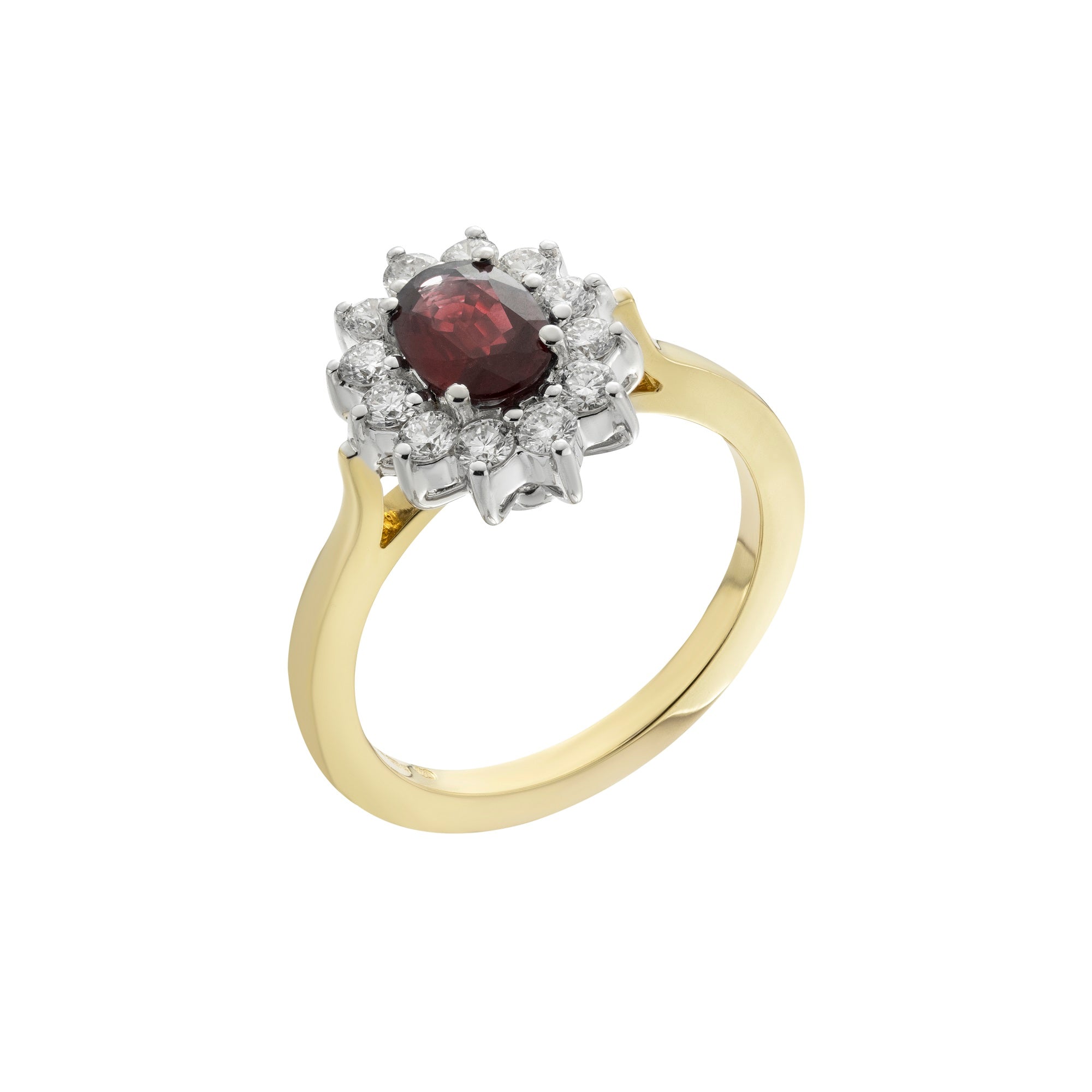 18ct Yellow Gold Oval Cut Ruby Cluster Ring