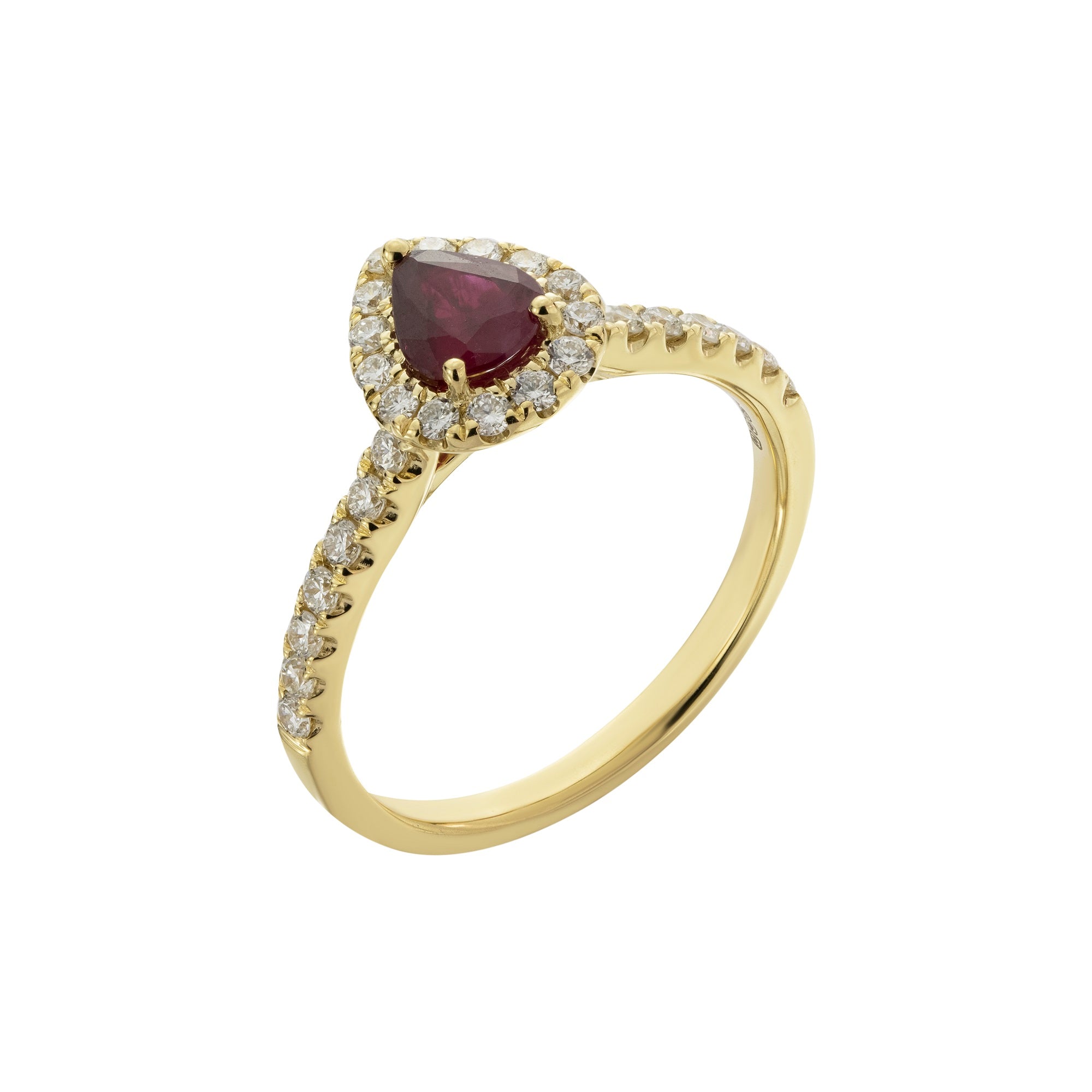 18ct Yellow Gold Pear Cut Ruby Halo Ring