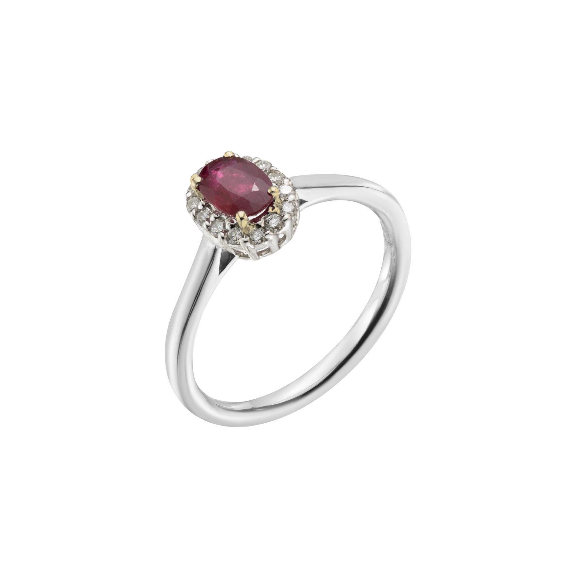 Platinum Oval Cut Ruby & Diamond Halo Ring