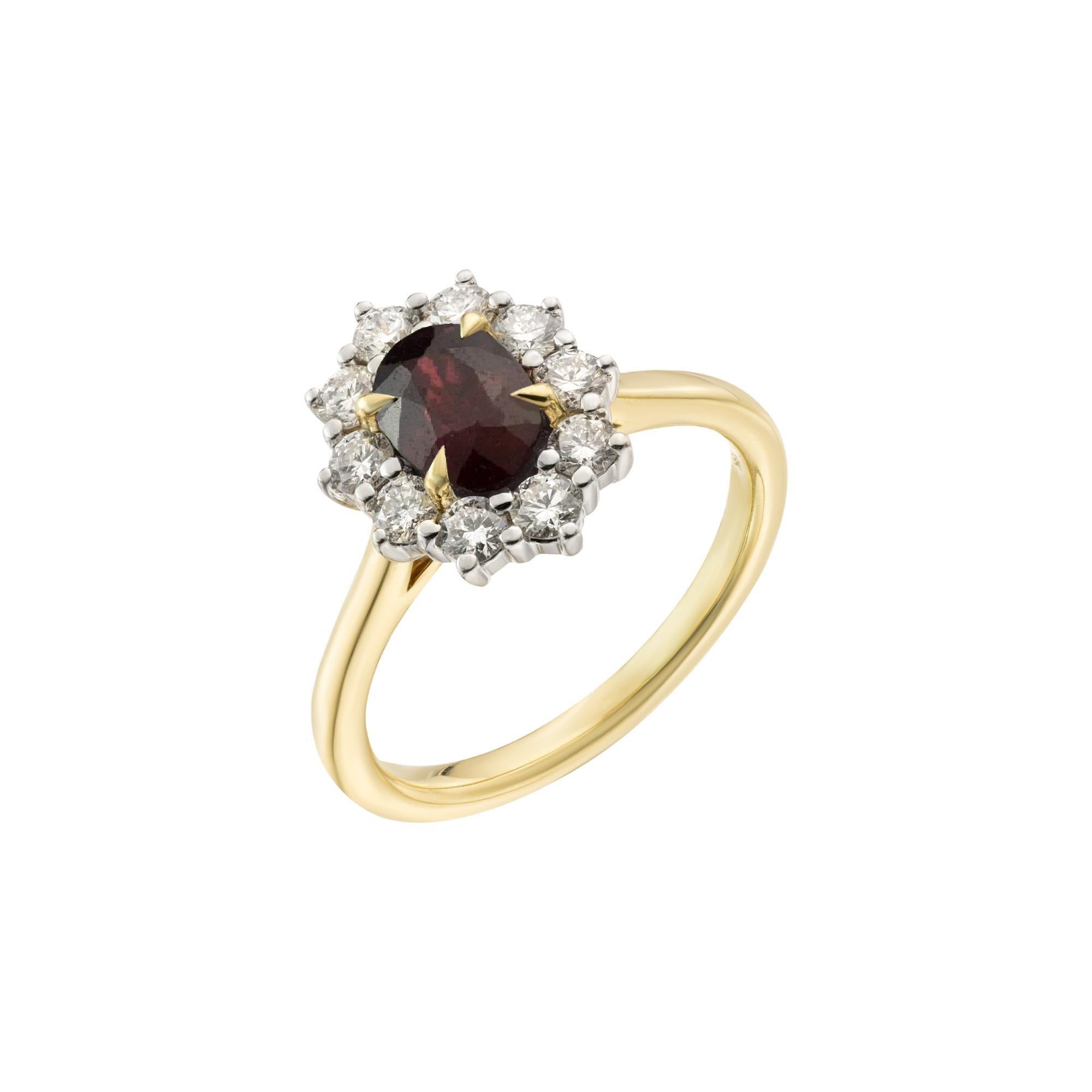18ct Yellow Gold Oval Cut Ruby & Diamond Cluster Ring