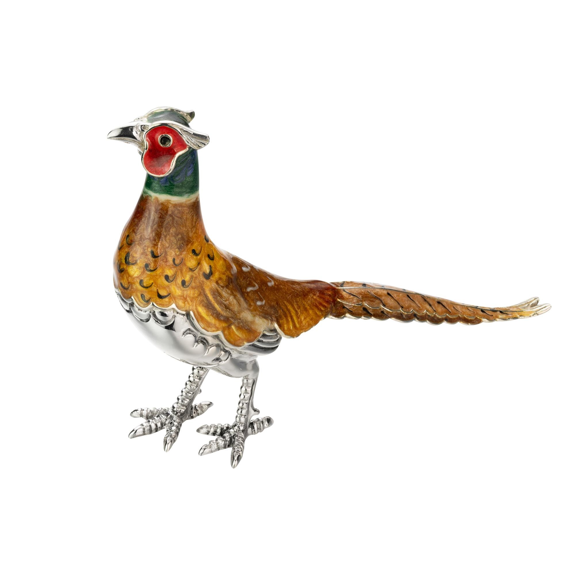 Silver & Enamel Cock Pheasant Figure - Large