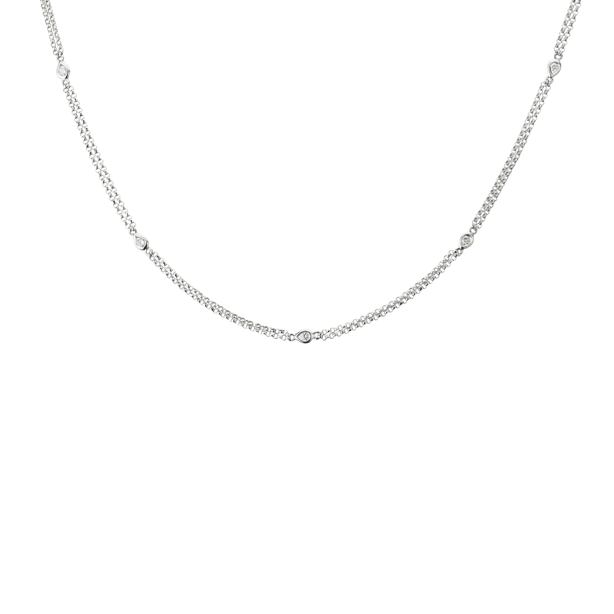 18ct White Gold Diamond Set Two Row Trace Chain Necklace