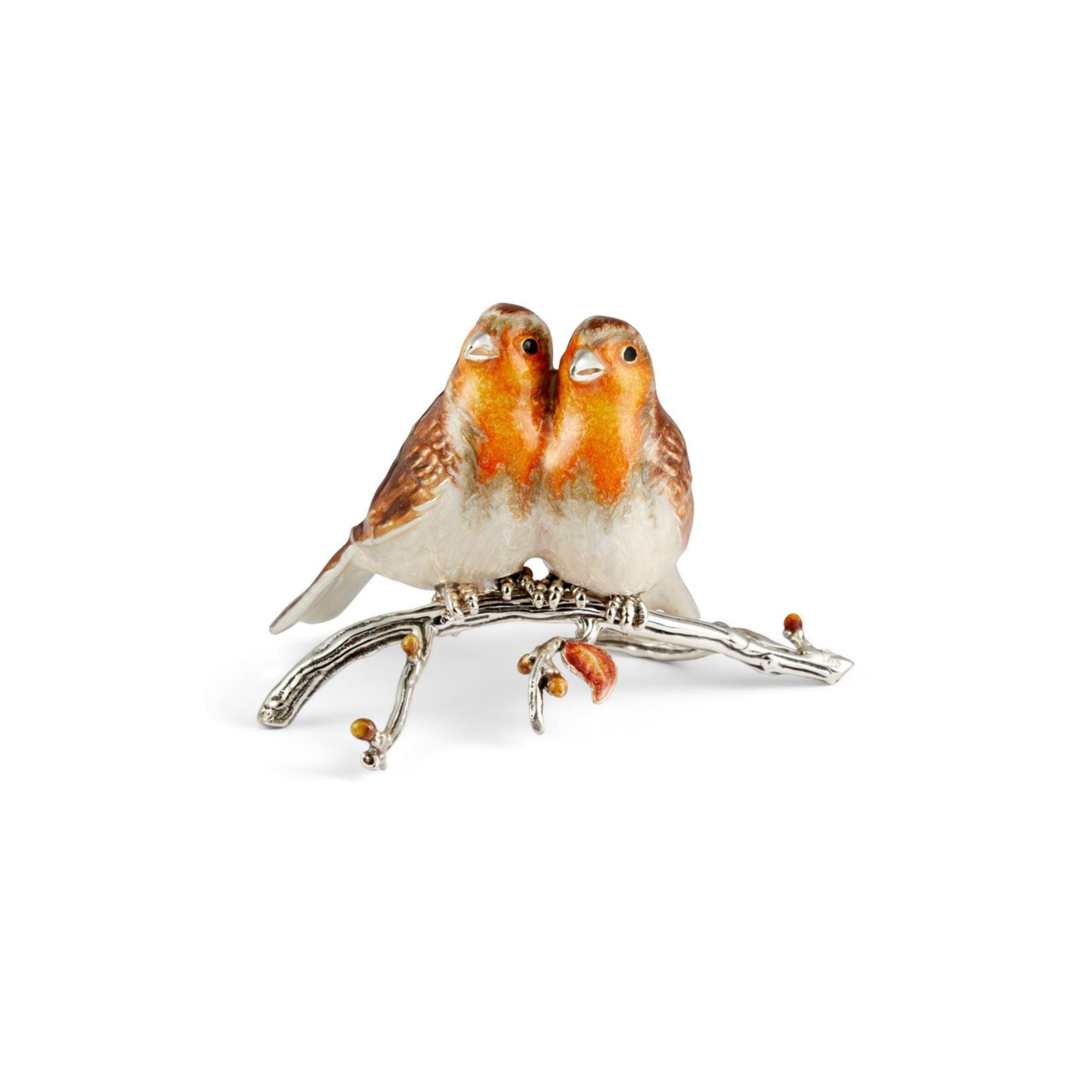 Silver & Enamel Robin Couple on Branch