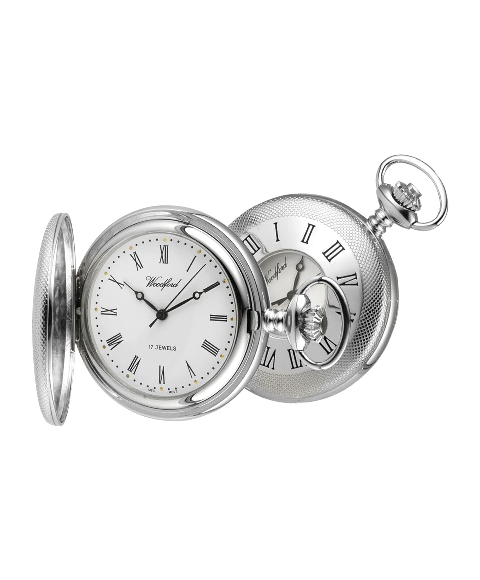 Chrome Patterned Wound Pocket Watch