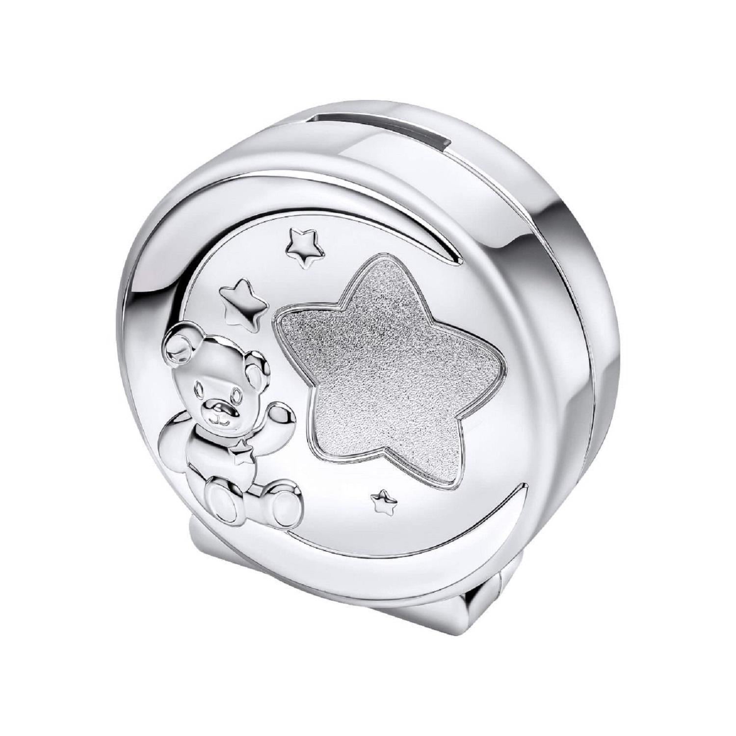 Silver Plated Moon & Stars Teddy Money Box