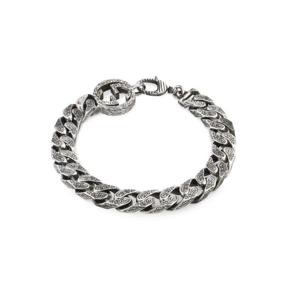 Gucci Interlocking Aged Silver Gourmette Bracelet - Size 19