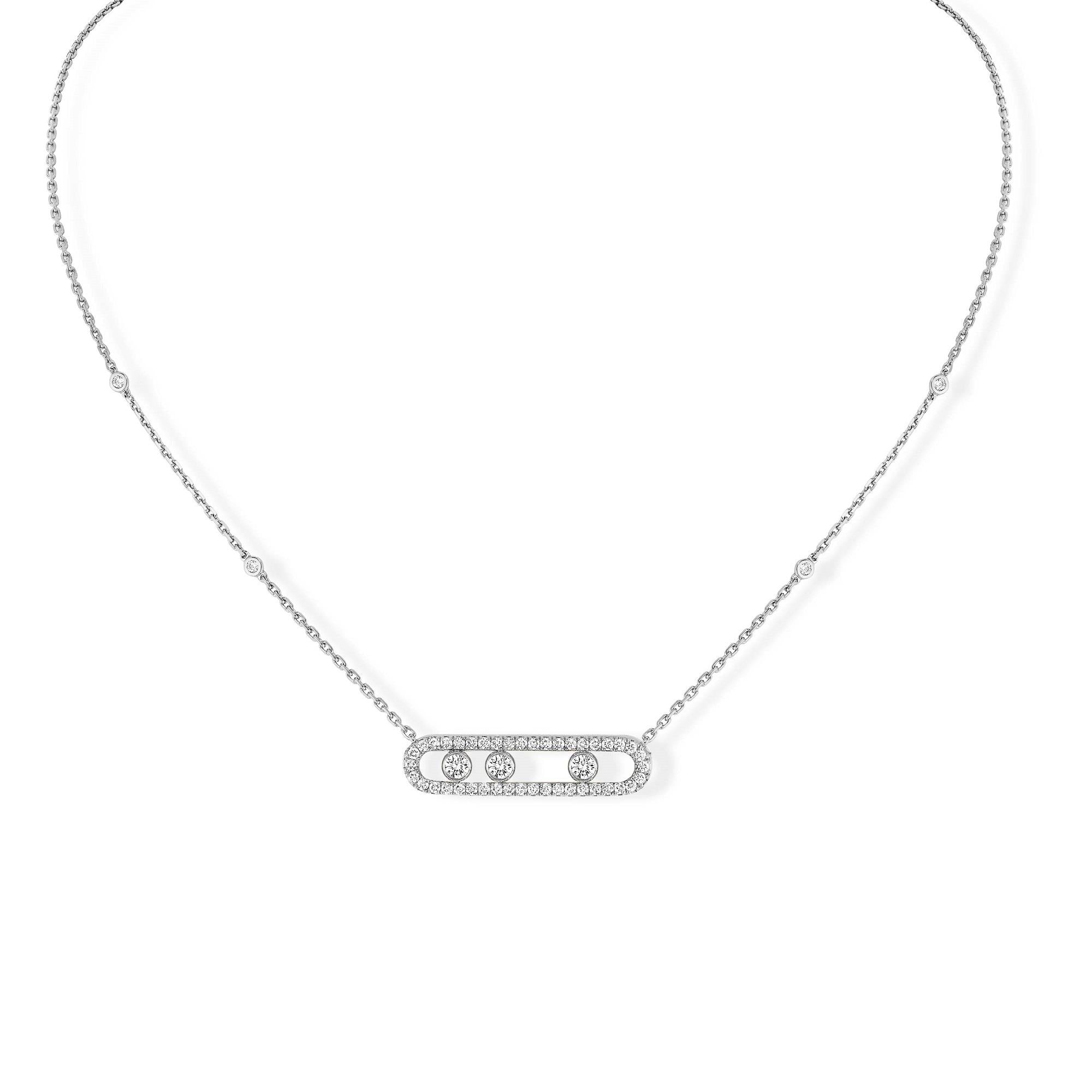 18ct White Gold Move Pave Diamond Necklace