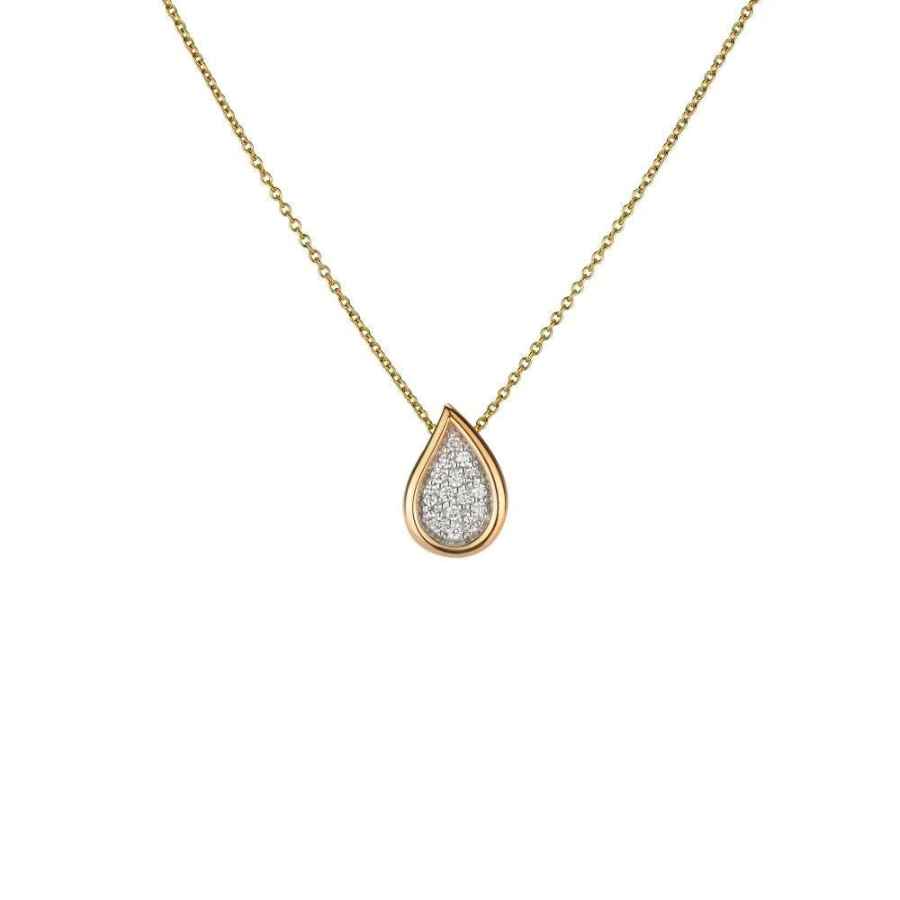 9ct Yellow Gold Diamond Tear Drop Shaped Pendant