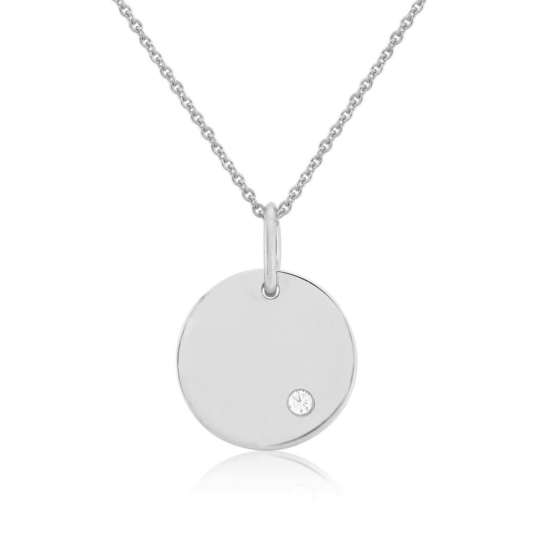 9ct White Gold Diamond Round Disc Pendant