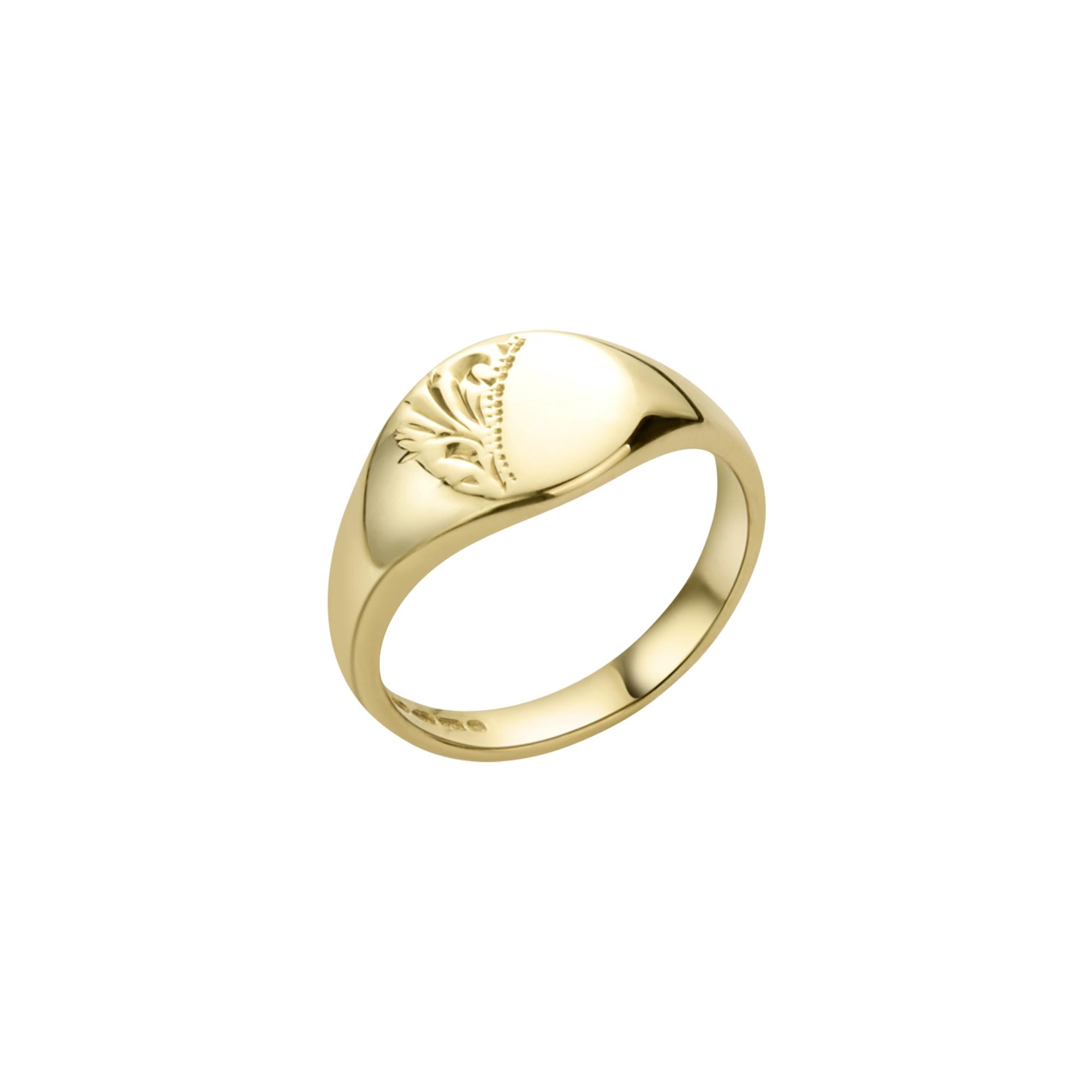9ct Yellow Gold Child's Half Engraved Oval Signet Ring
