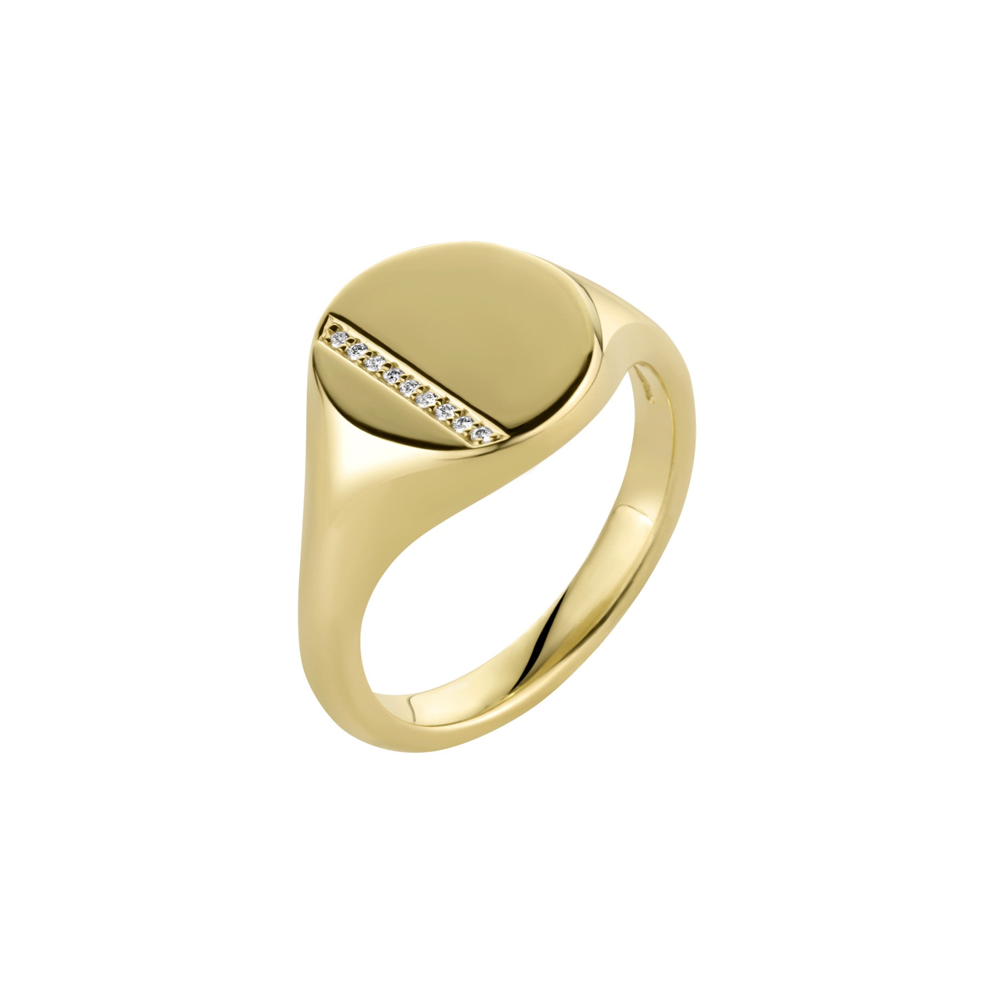 9ct Yellow Gold Oval Diamond Set Signet Ring