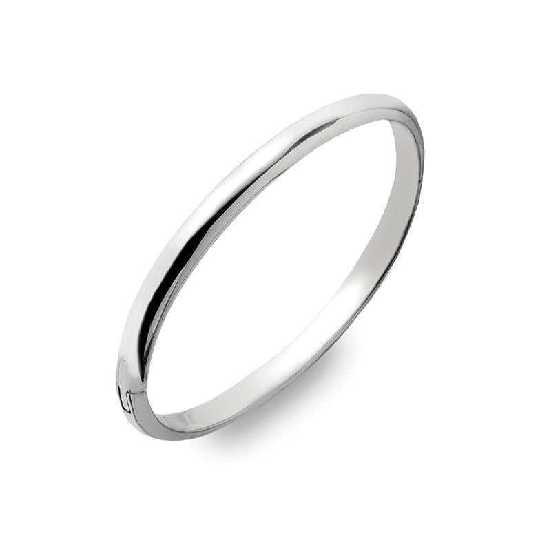 Silver D-Shaped Oval Hinged Bangle
