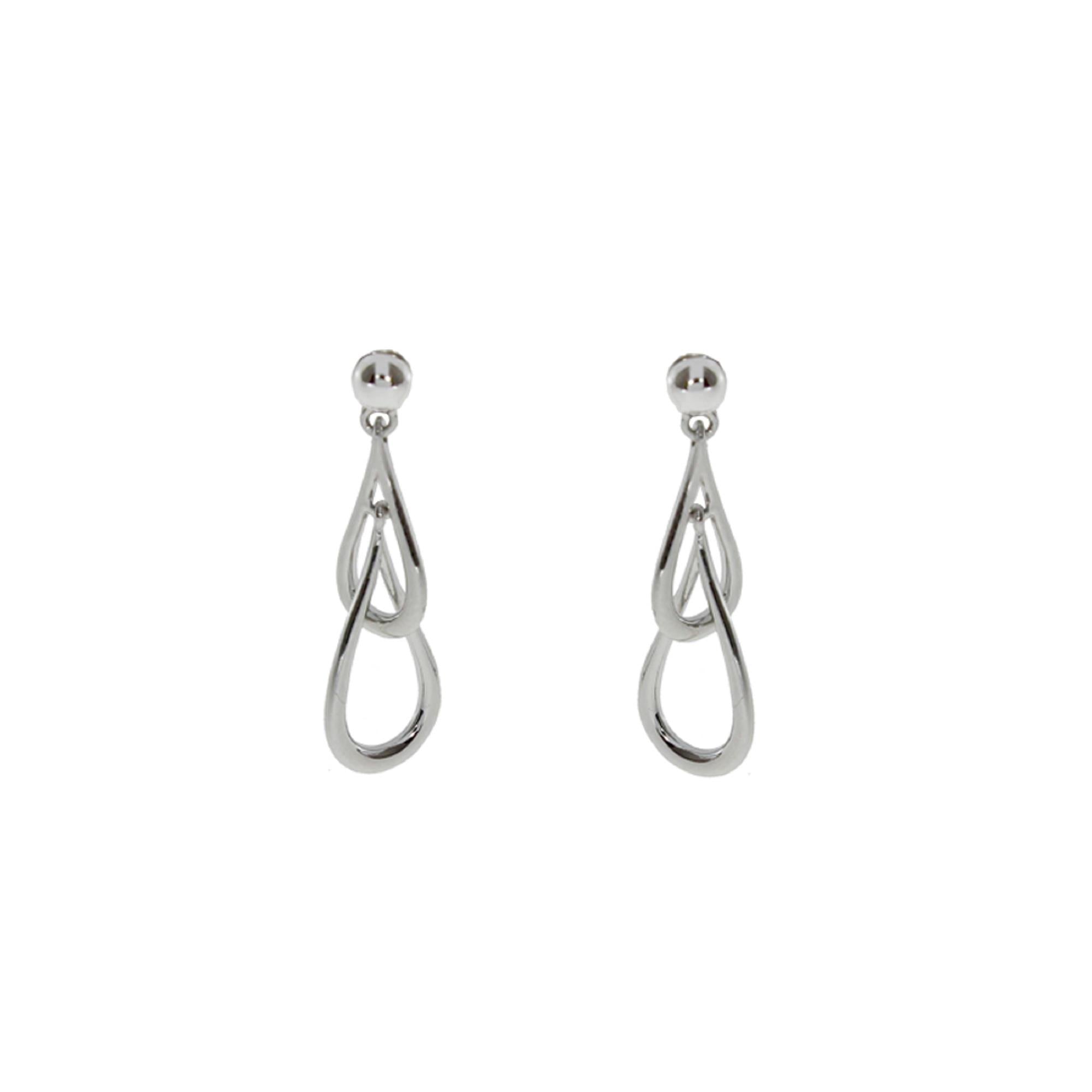 Silver Teardrop Interlocking Drop Earrings
