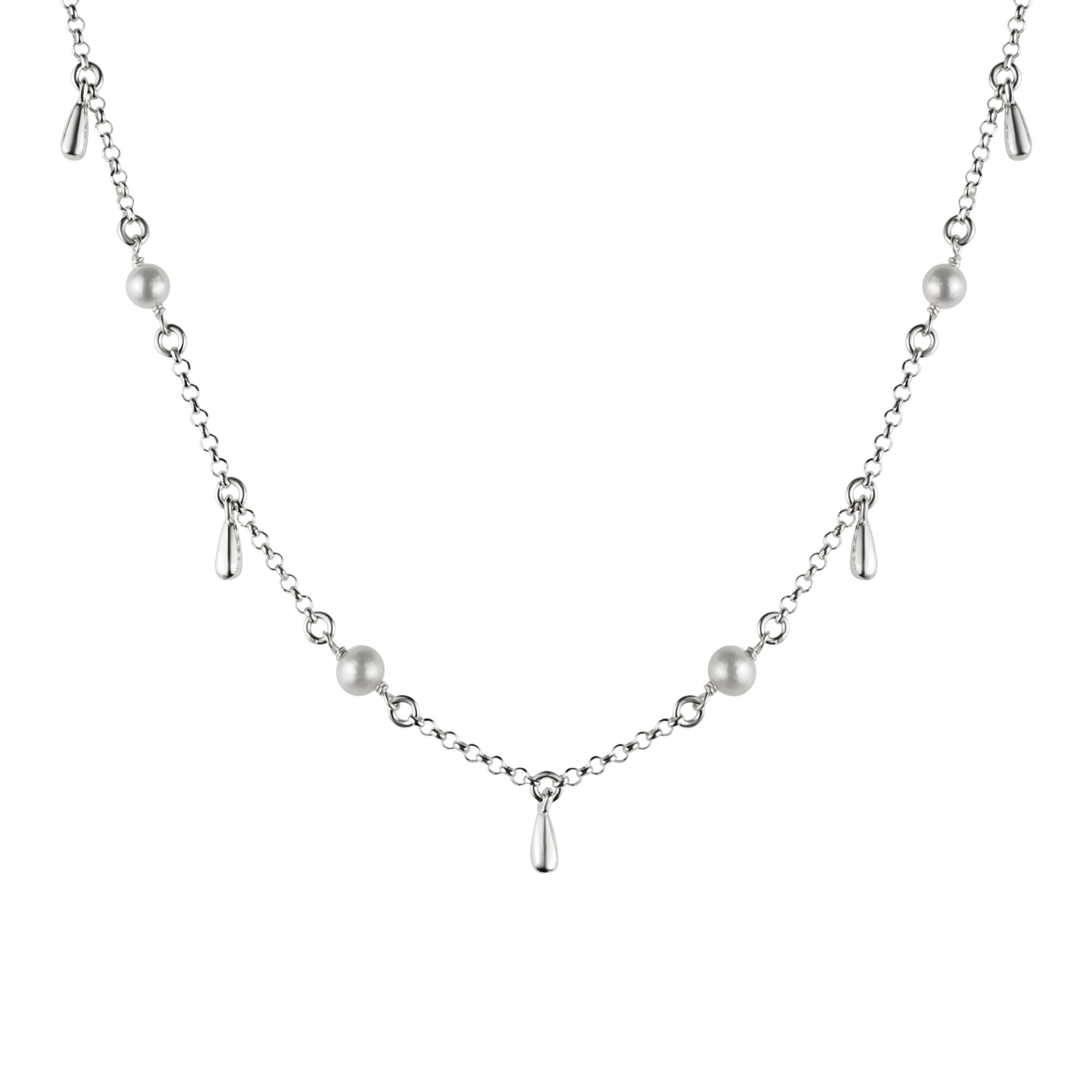 Sterling Silver Trace Chain & Pearl Necklace