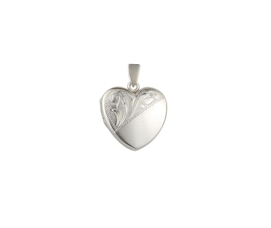 Silver Half Engraved Small Heart Locket