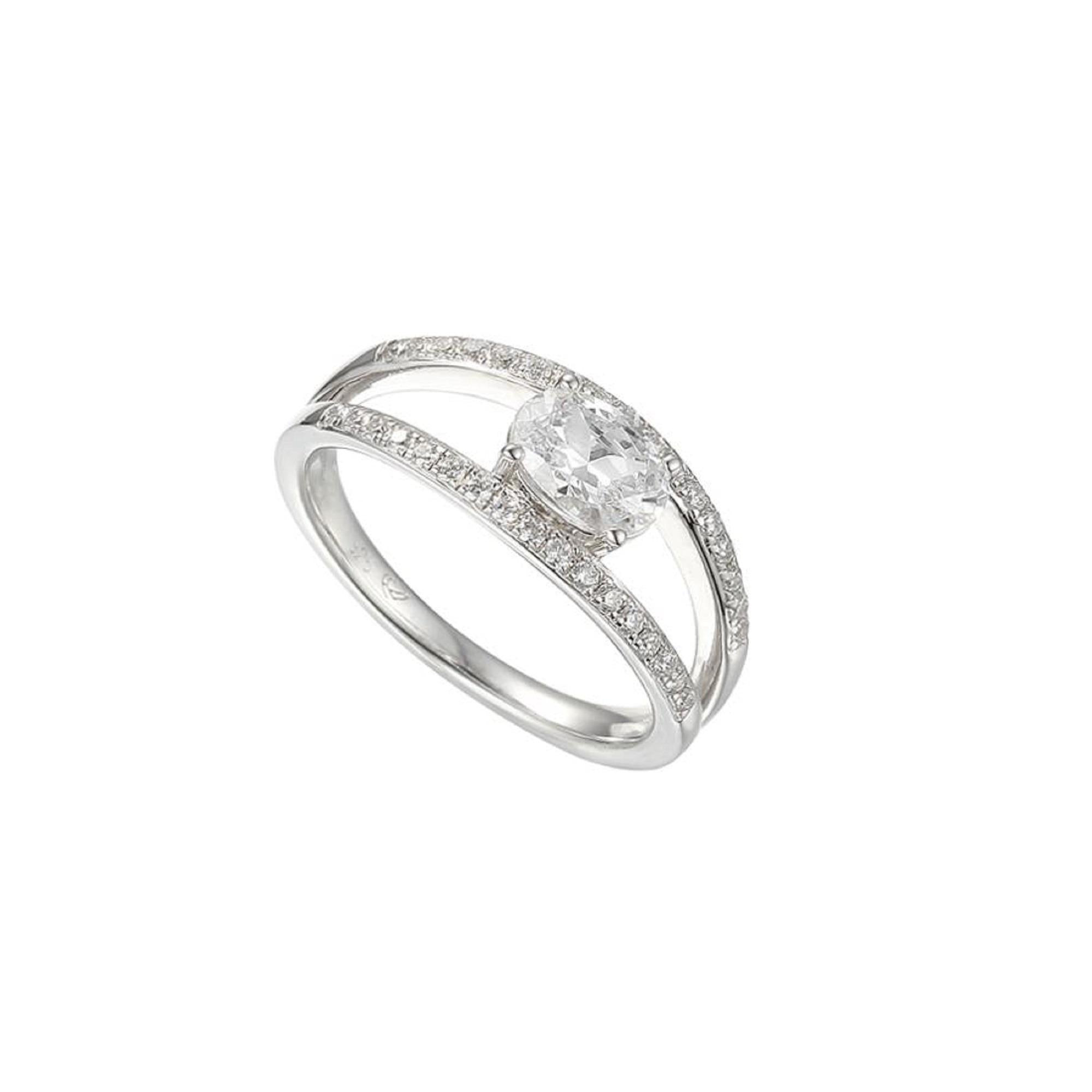 Silver & Cubic Zirconia Oval Split Shoulder Ring