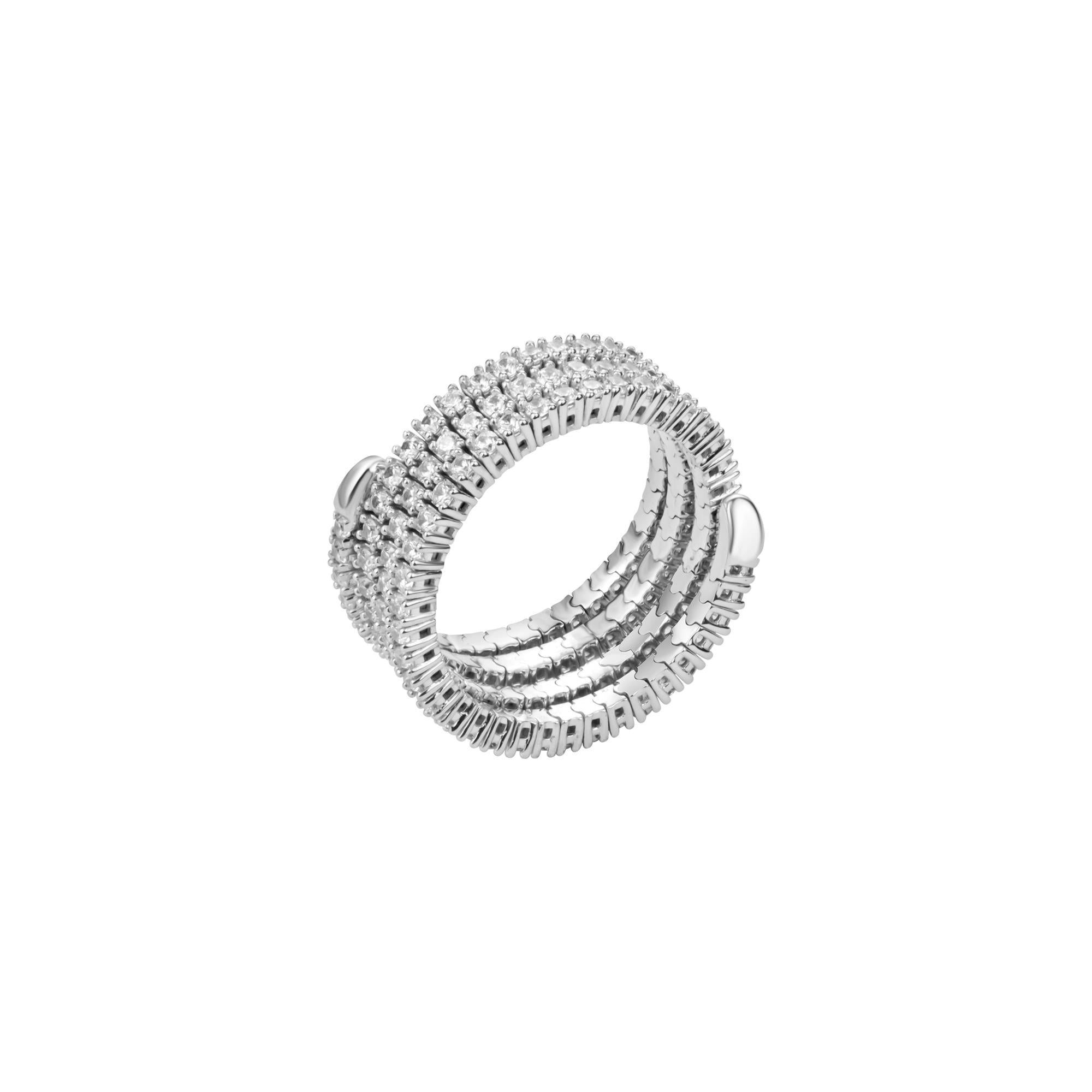 Silver Cubic Zirconia Three Row Flexible Ring