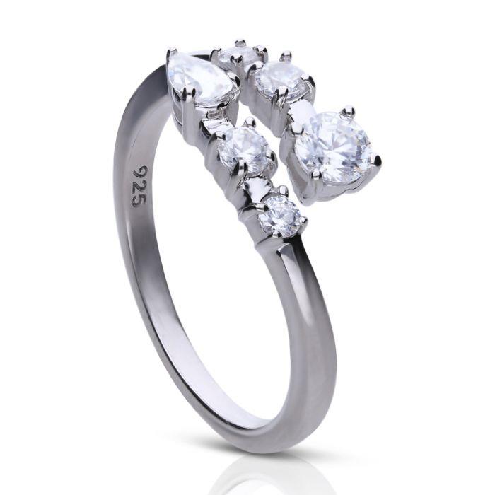 Silver Cubic Zirconia Graduated Stone Wrap Ring