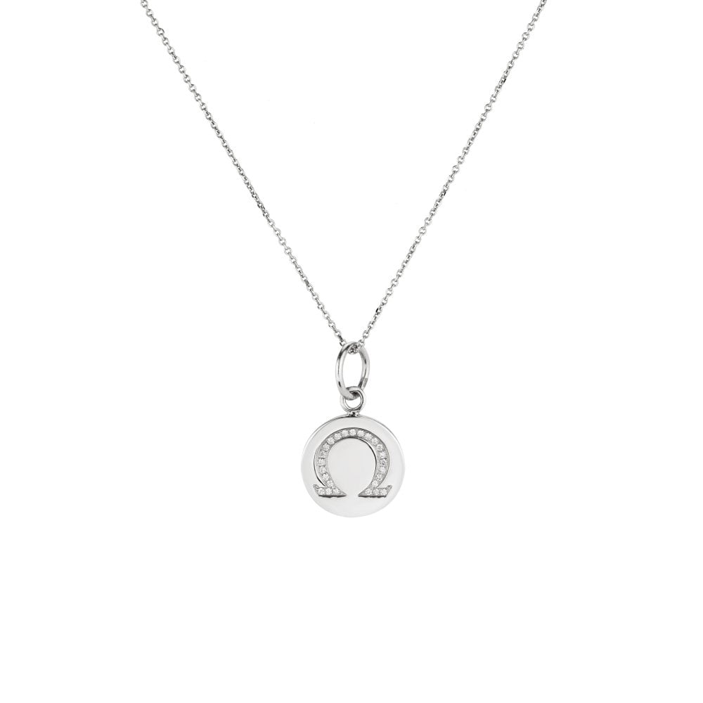 18ct White Gold Diamond Set Omega Pendant