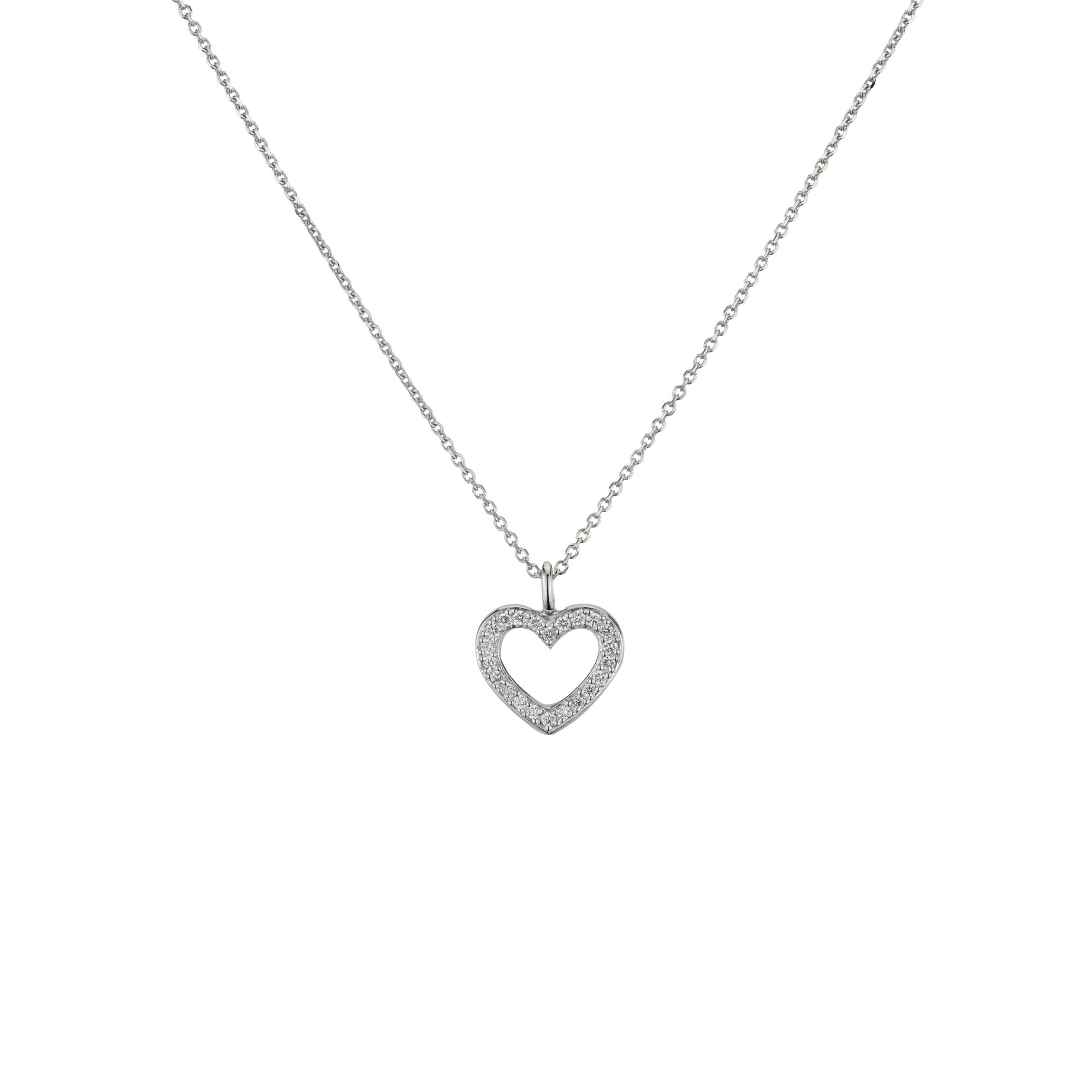 9ct White Gold Diamond Small Open Heart Pendant