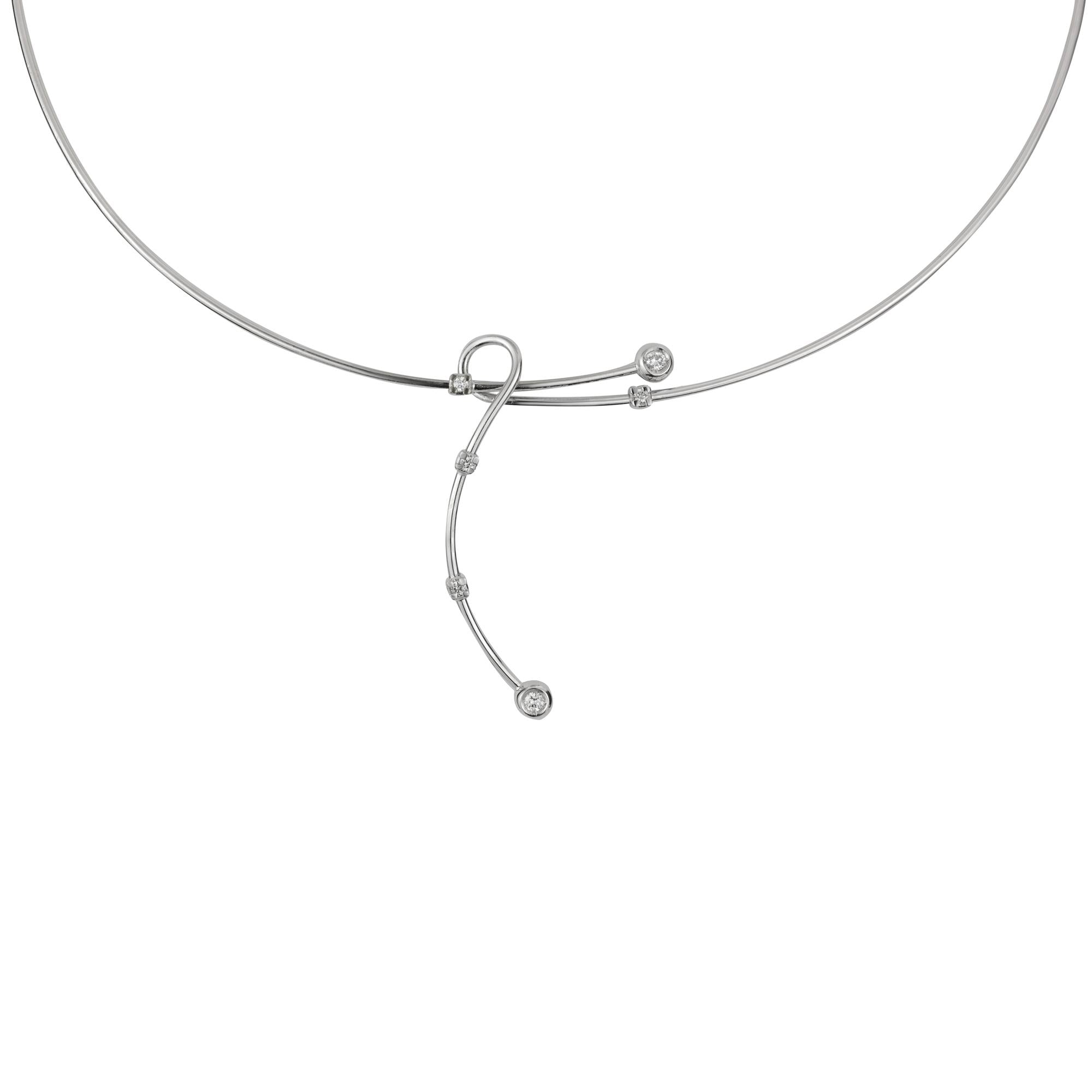 18ct White Gold & Diamond Set Shaped Wire Necklet