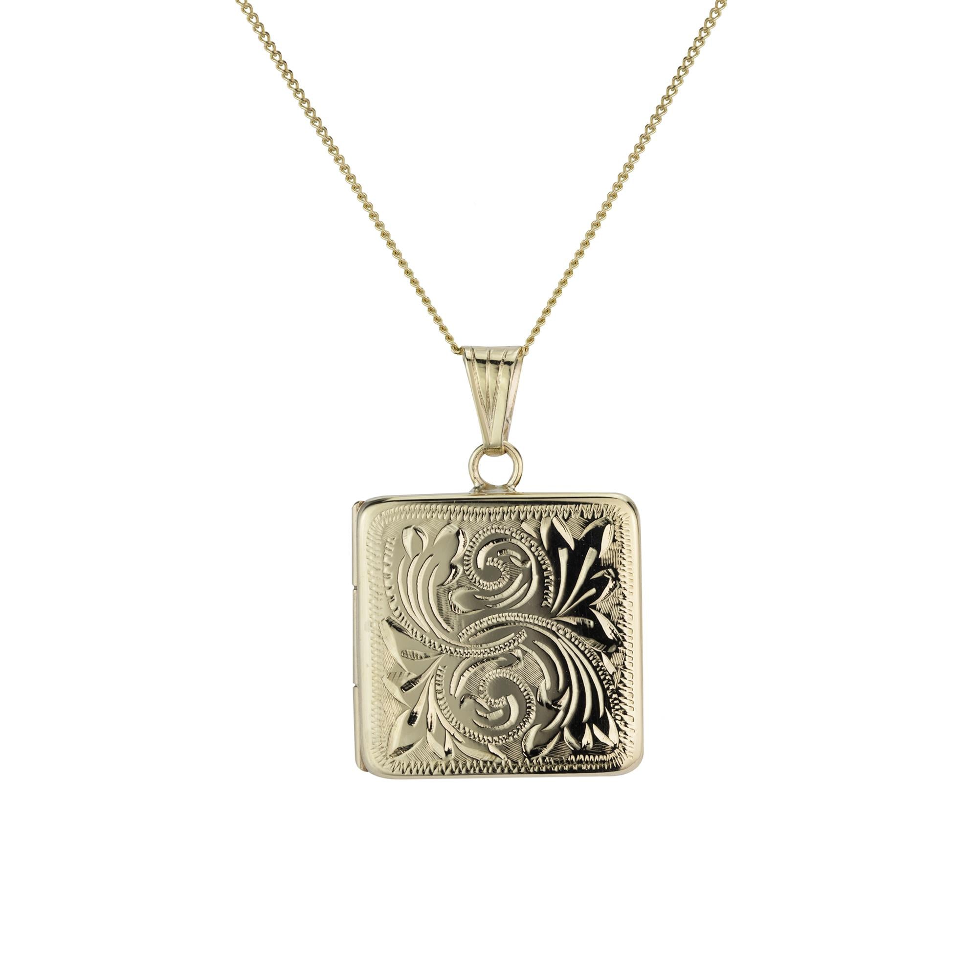 9ct Yellow Gold 22mm Square Engraved Locket